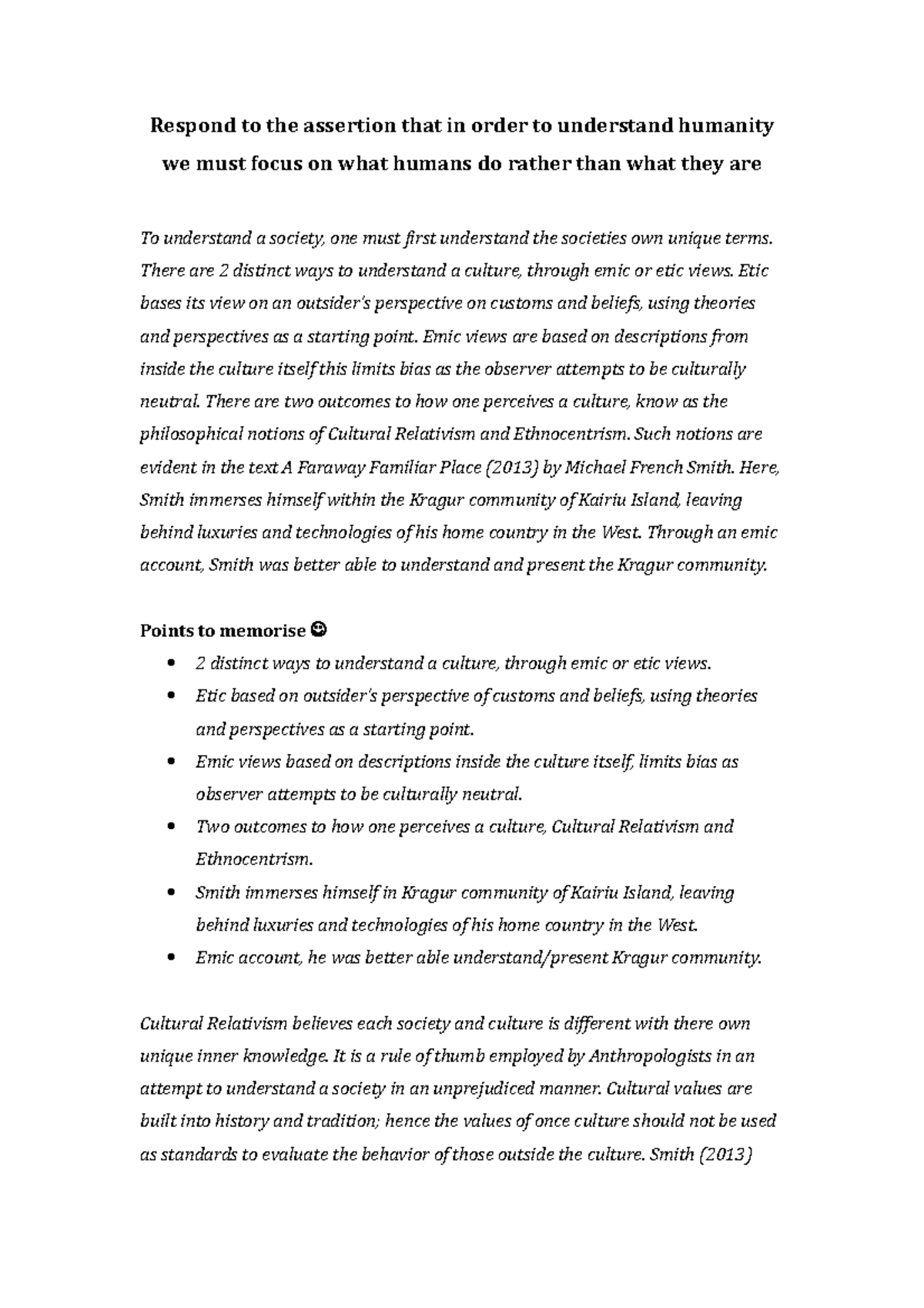 Notes exam about humanity.docx - Respond to the assertion that in order ...