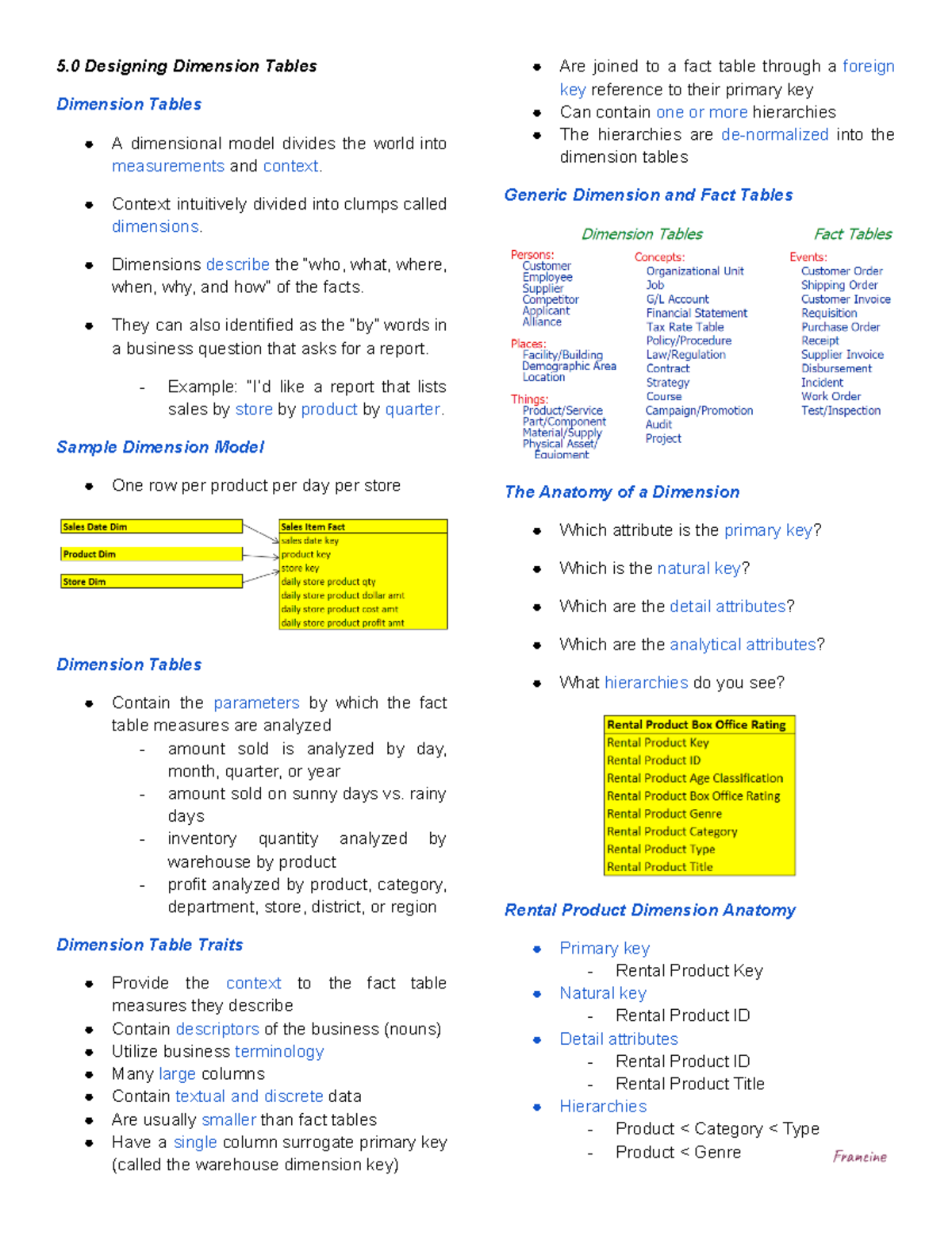 IM-Dimension-Tables - Reviewer - 5 Designing Dimension Tables Dimension Tables A dimensional ...