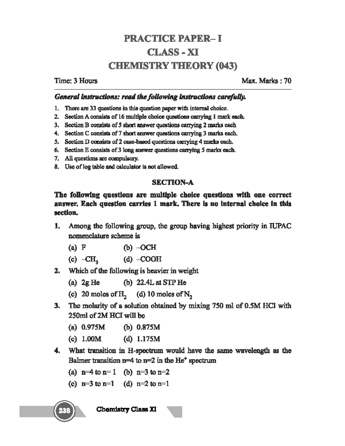 Class 11 chemistry 4 papers - PRACTICE CLASS XI CHEMISTRY THEORY (043 ...