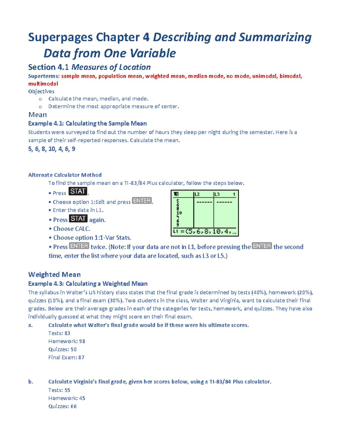 Superpages Chapter 4 - o Determine the most appropriate measure of ...