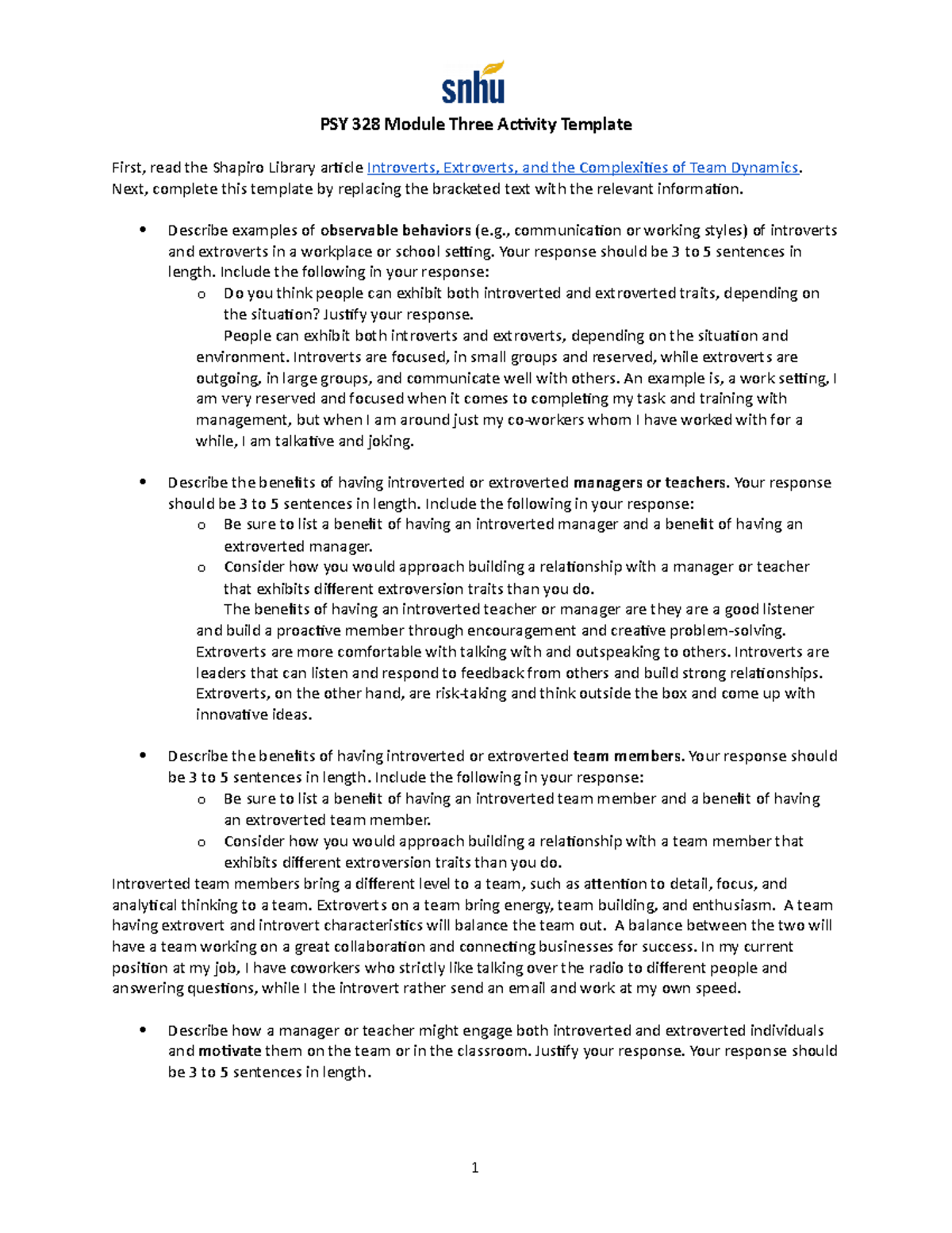 PSY 328 Module Three Activity Template - PSY 328 Module Three Activity ...