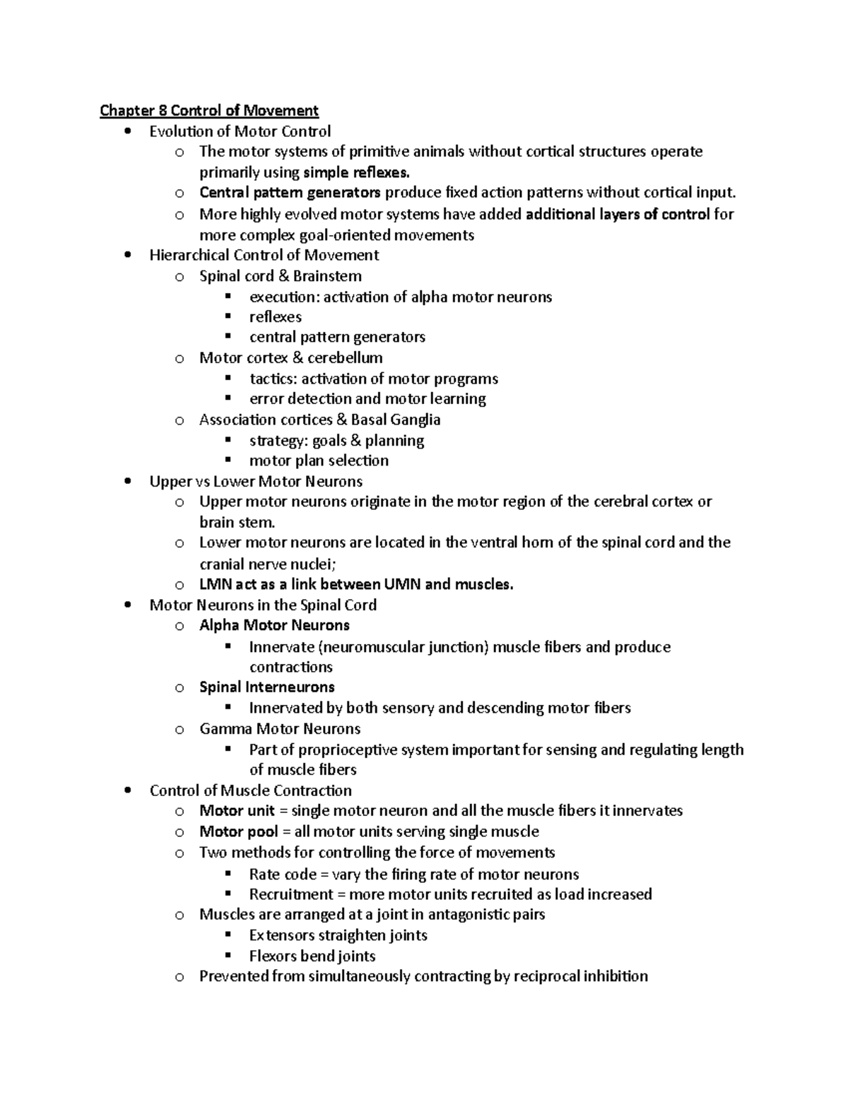 Psych 3313 Chapter 8 Control of Movement part 1 - Chapter 8 Control of ...