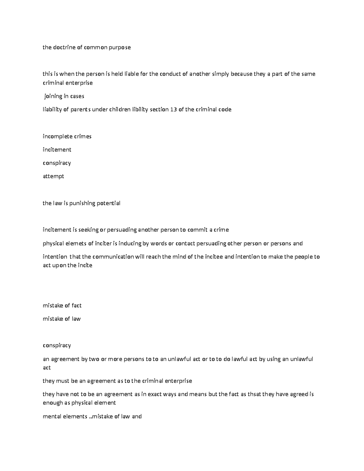 Crminal law 2 unfinished crimes - the doctrine of common purpose this ...