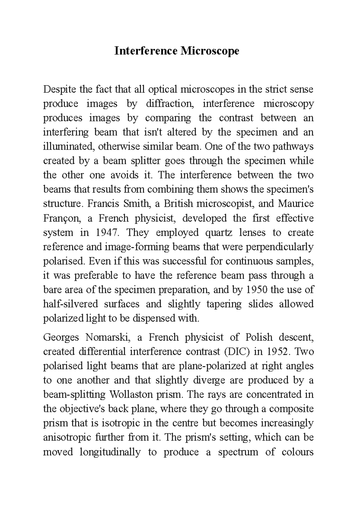 Interference Microscope Interference Microscope Despite The Fact That