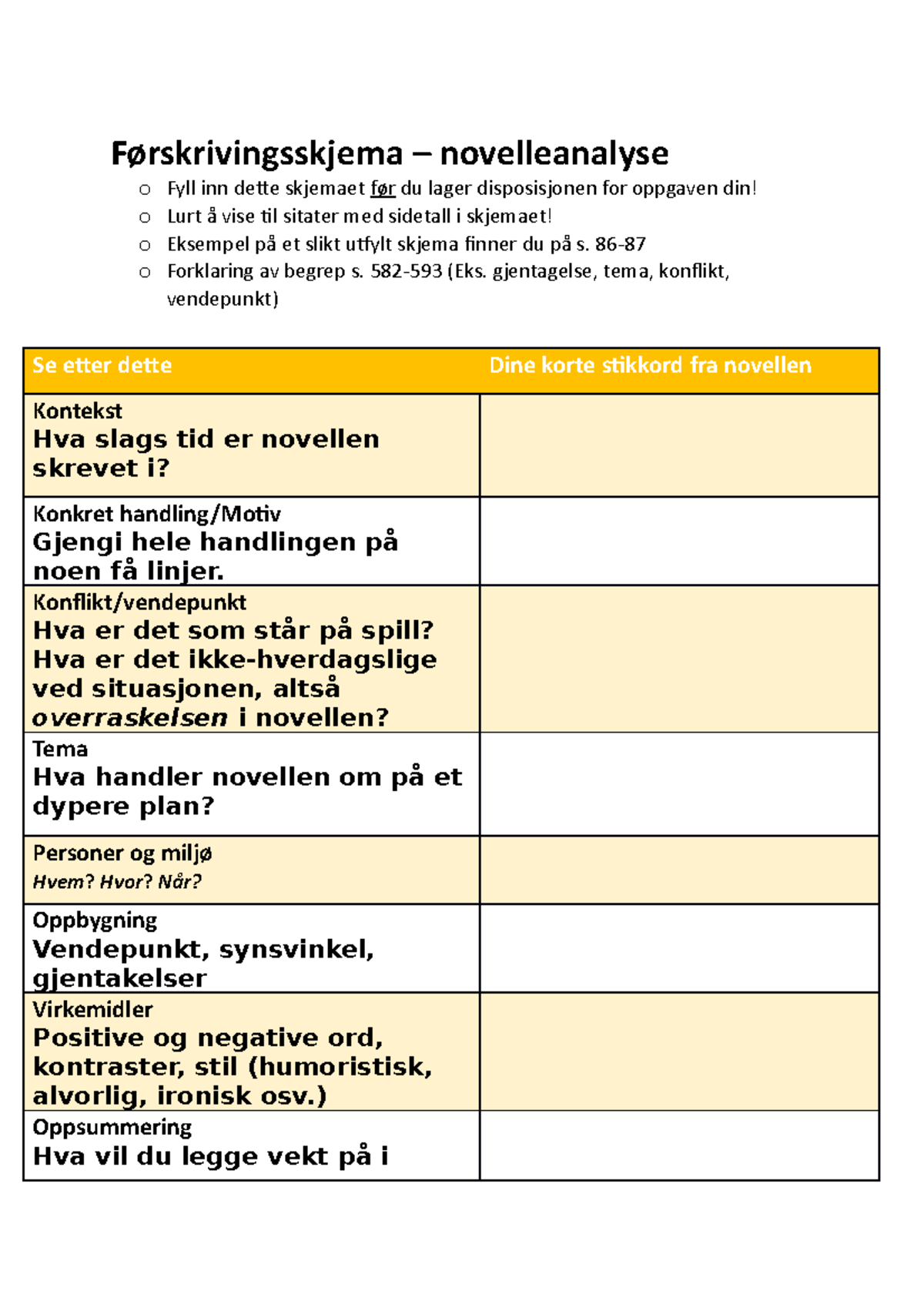 Førskrivingsskjema - novelleanalyse - Førskrivingsskjema ...