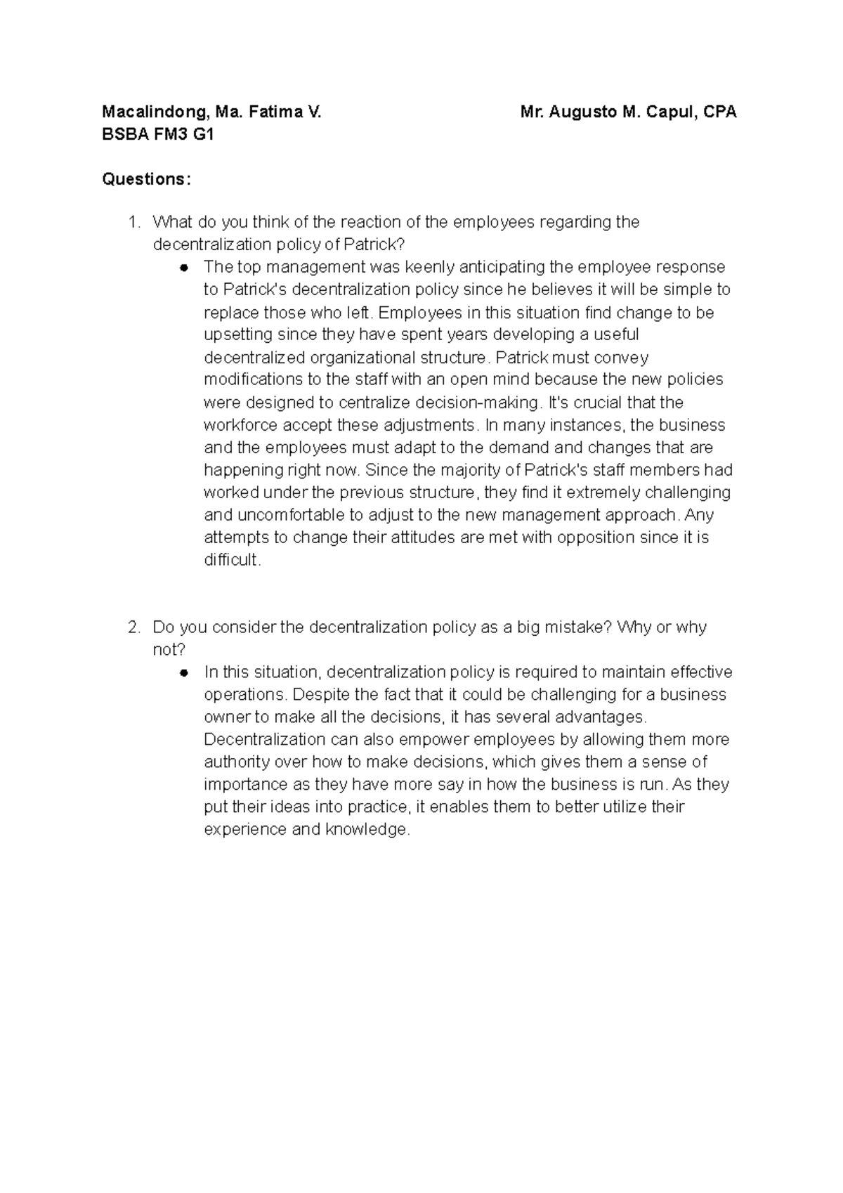 Bho-case4 - GOOD - Macalindong, Ma. Fatima V. Mr. Augusto M. Capul, CPA ...