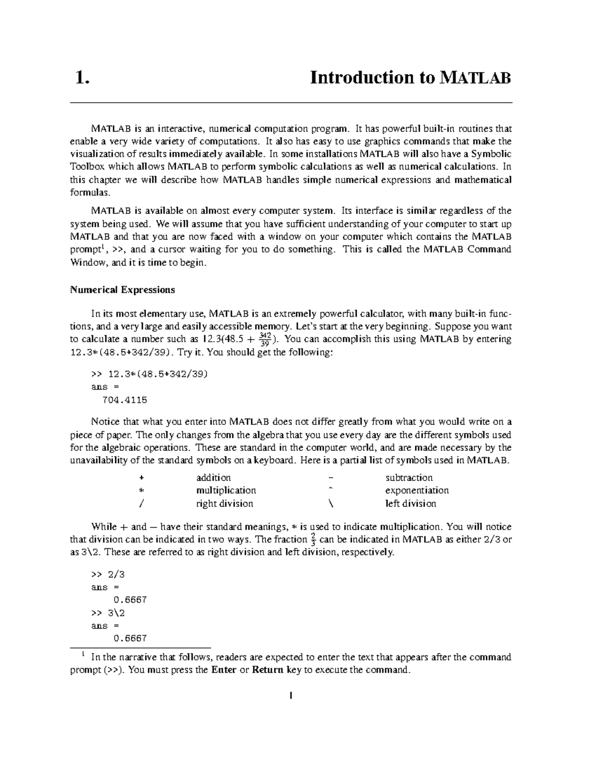 Cap14 - chemistry - 1. Introduction to MATLAB MATLAB is an interactive ...