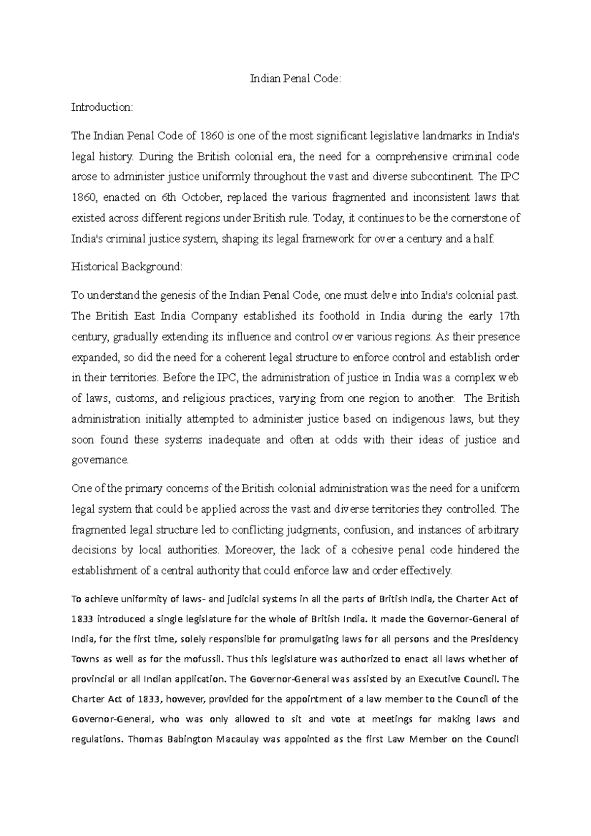 Indian Penal Code notes introduction - Indian Penal Code: Introduction ...