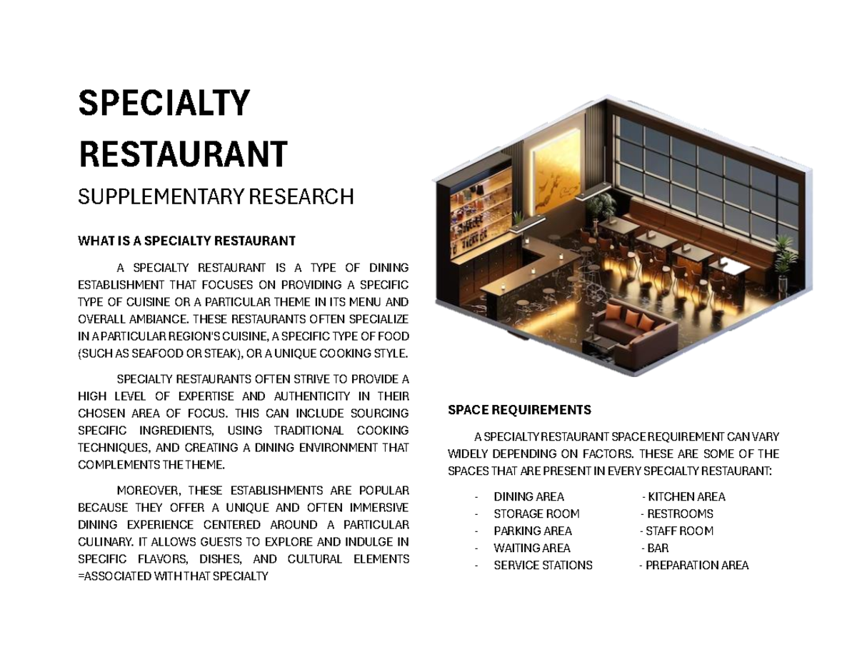 Specialty- Restaurant - SPECIALTY RESTAURANT SUPPLEMENTARY RESEARCH ...