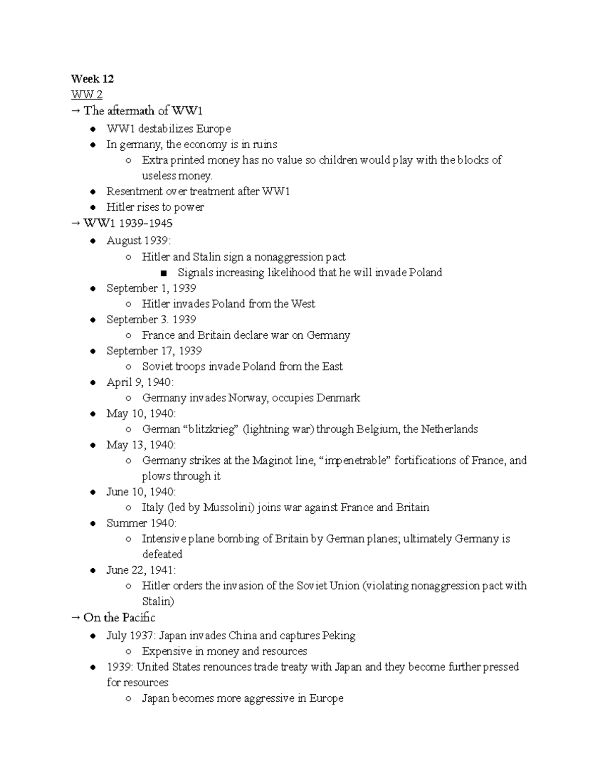 Unit 3 notes - From WW2 to the 1950's - Week 12 WW 2 → The aftermath of ...