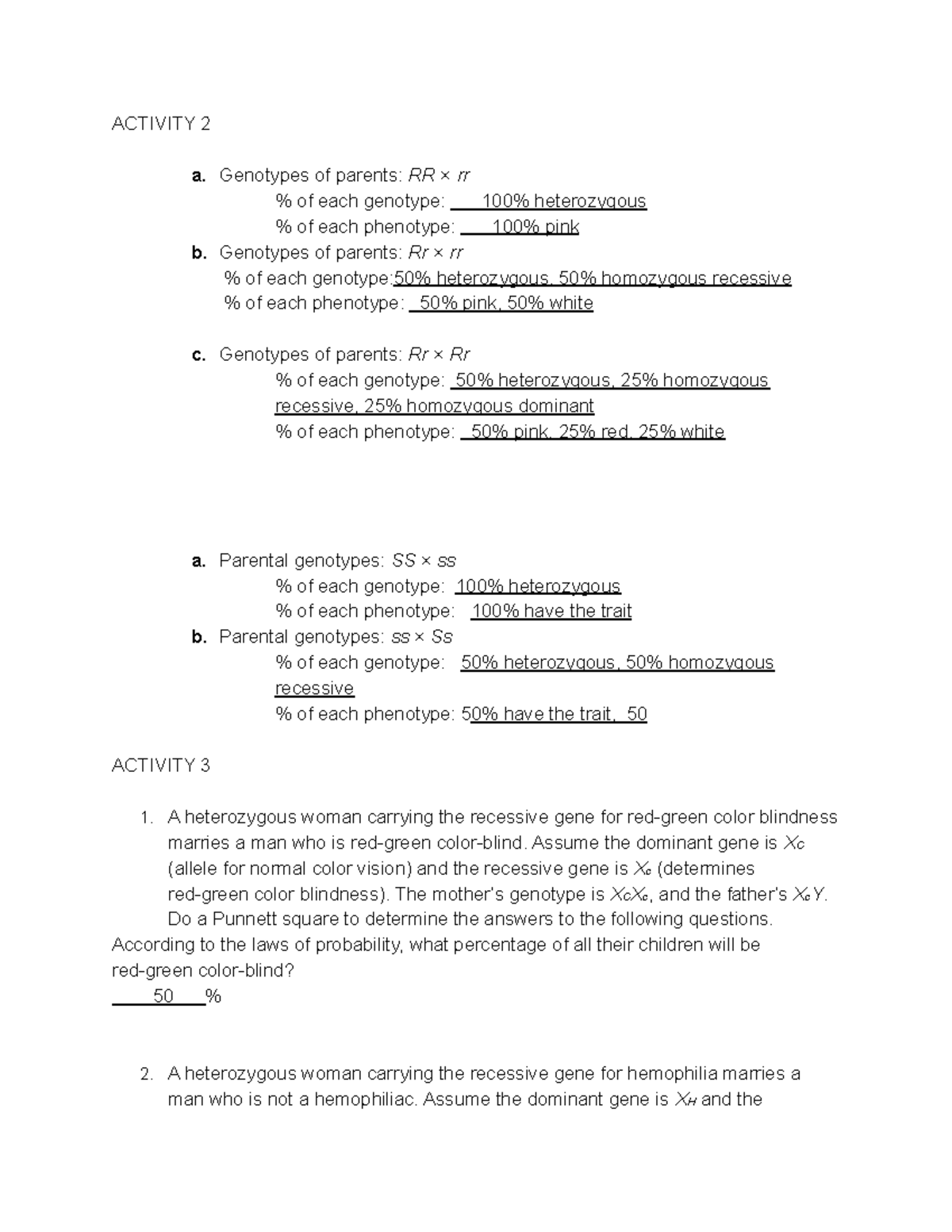 LAB 4- Excerise 45 - biology activity on genetics - ACTIVITY 2 a ...