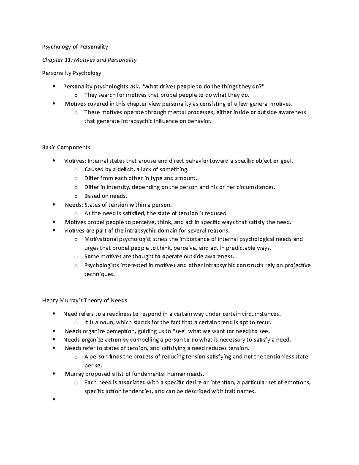 PP Chapter 11 - Lecture notes 8 - Psychology of Personality Chapter 11 ...