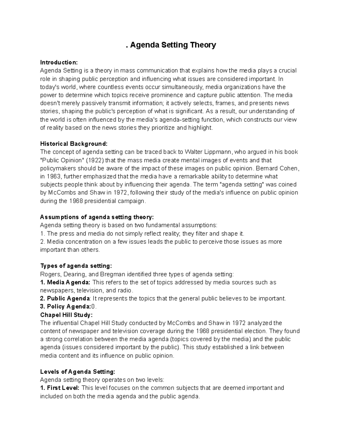 Agenda Setting Theory - . Agenda Setting Theory Introduction: Agenda ...