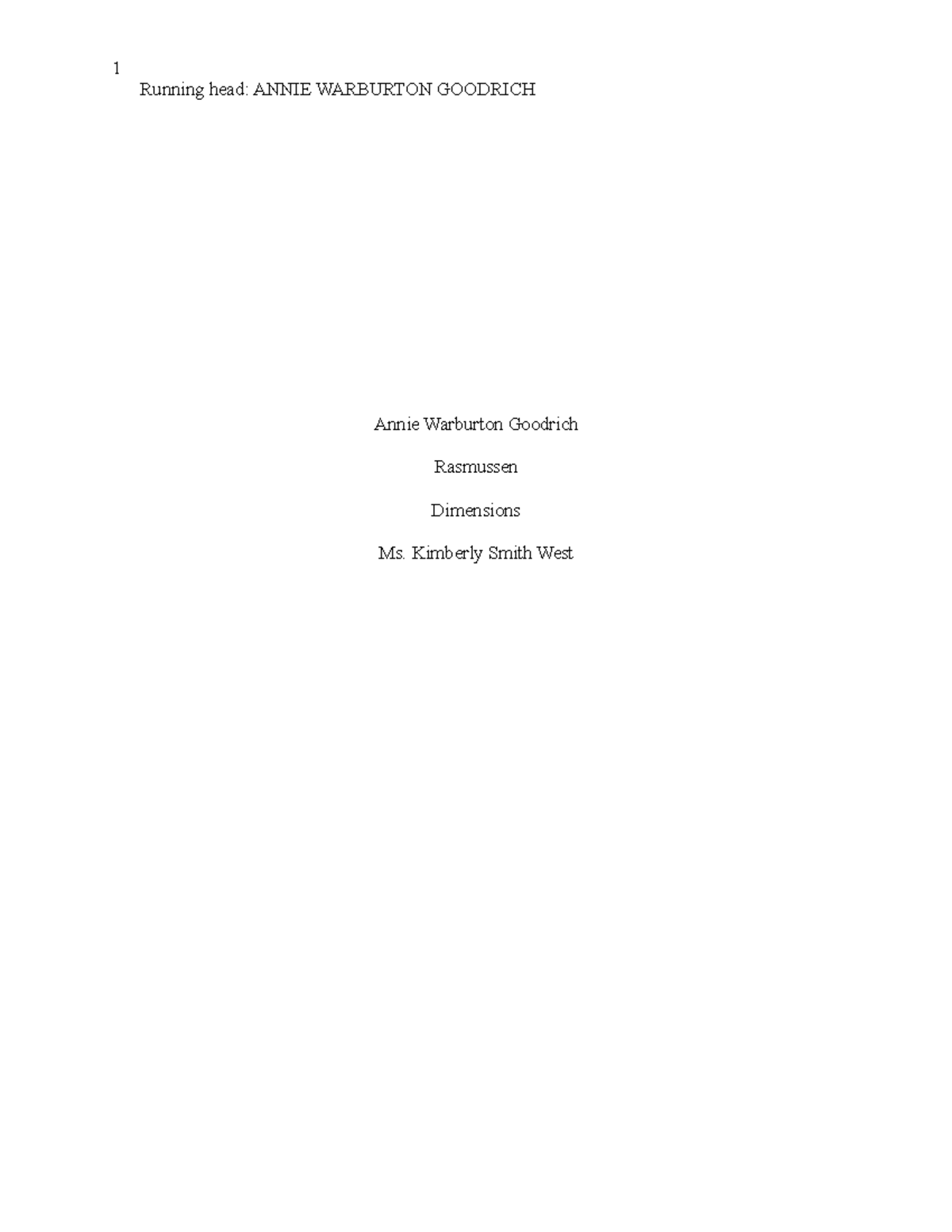 Annie Warburton Goodrich - Running head: ANNIE WARBURTON GOODRICH Annie ...