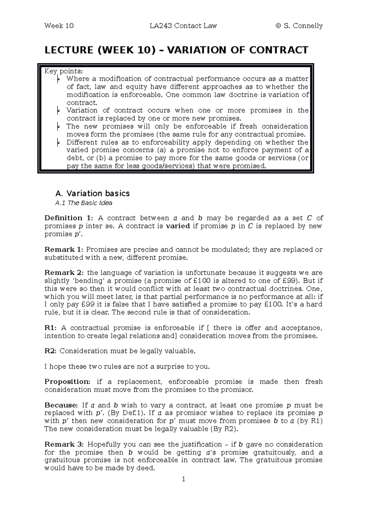 Contract Lect variation - LECTURE (WEEK 10) – VARIATION OF CONTRACT Key ...