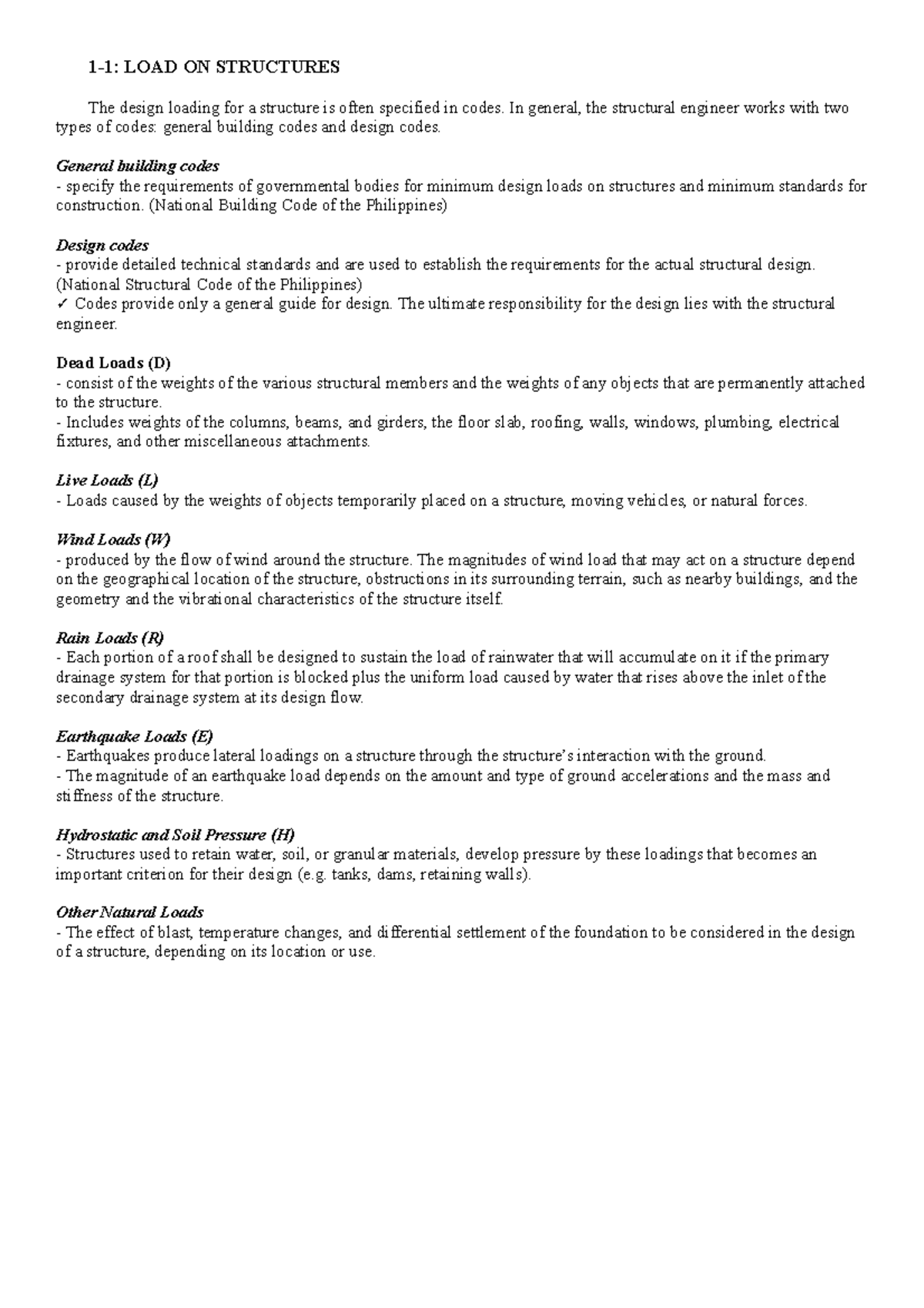 LOAD ON Structures - The design loading for a structure is often ...