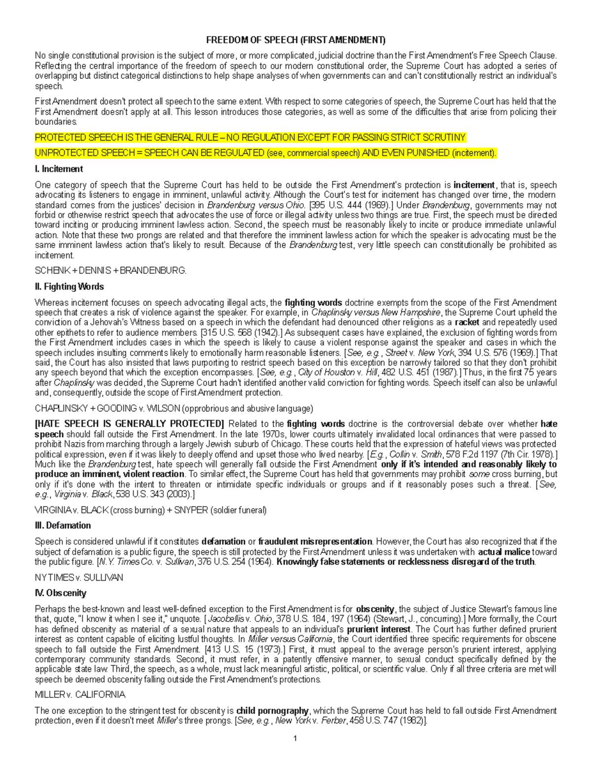 1. Freedom of speech - general theory (explained) - FREEDOM OF SPEECH ...