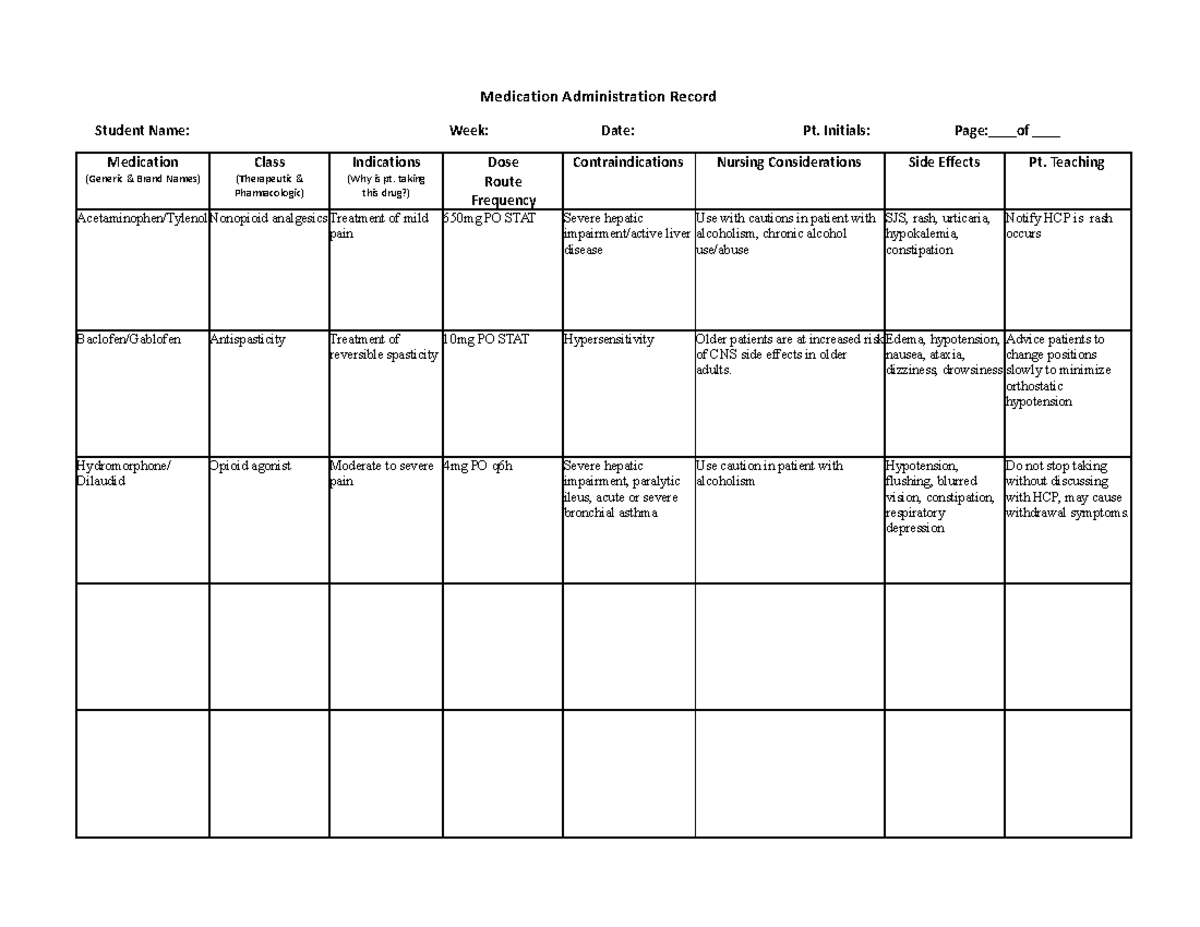 MAR Form word-1 - MAR Clinical - Medication (Generic & Brand Names ...