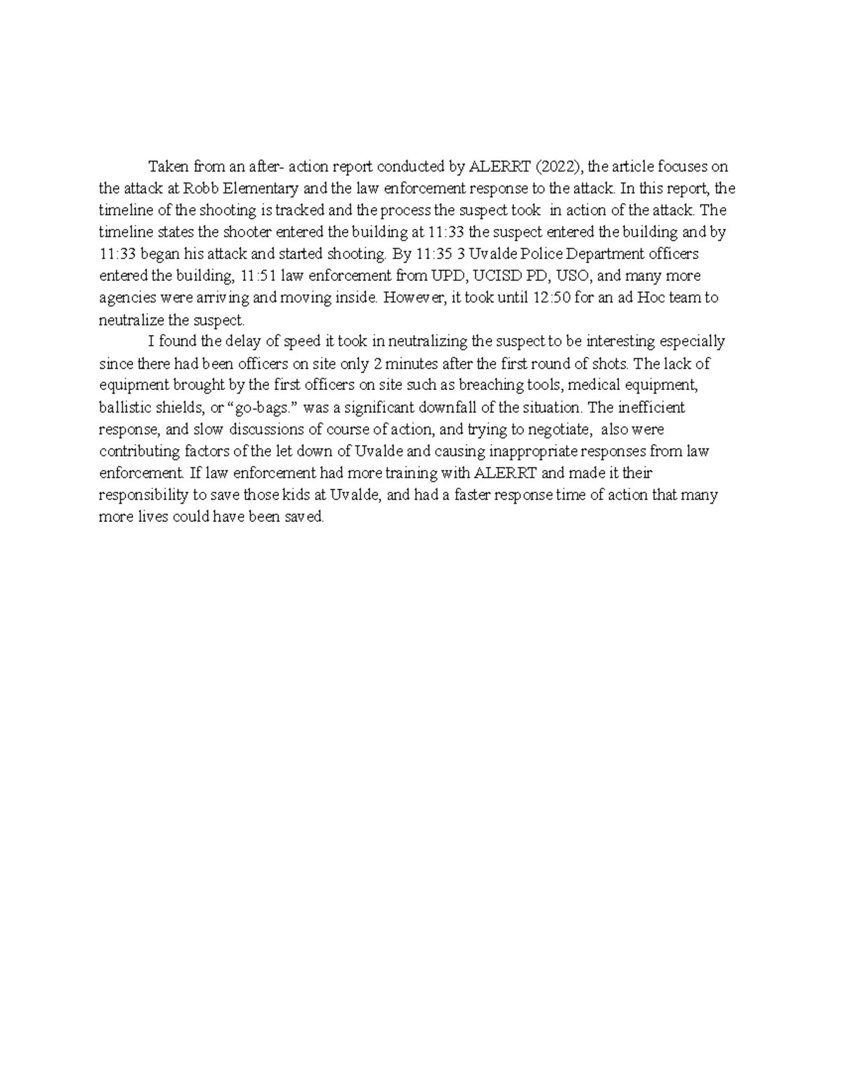 Alerrt article - Taken from an after- action report conducted by ALERRT ...