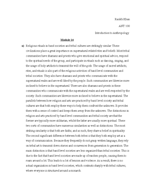 Module 3 Assignment 1 Question 2a - Rasikh Khan ANT 100 Introduction to Anthropology Module 3 ...
