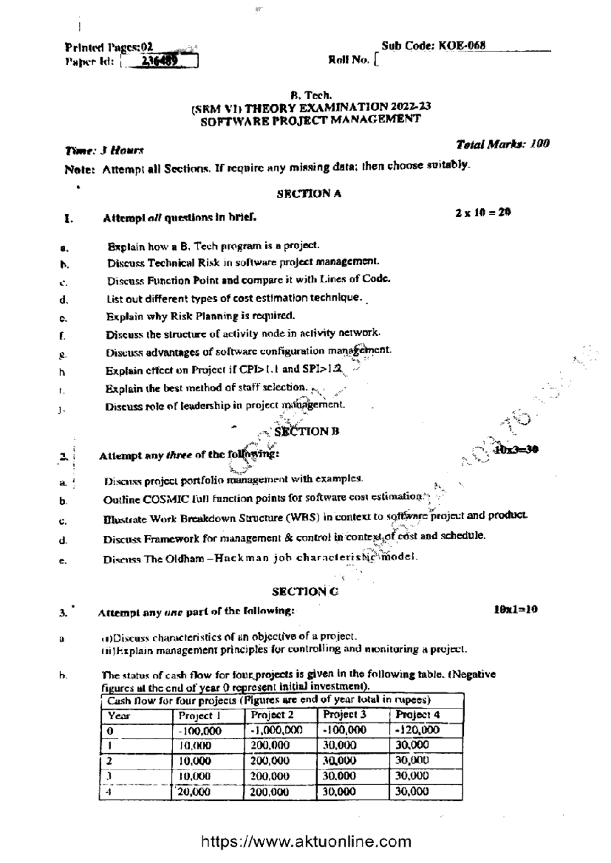 Question Papers Printed Page 2 Of 2 Subject Code Koe 0 Roll No 0 0