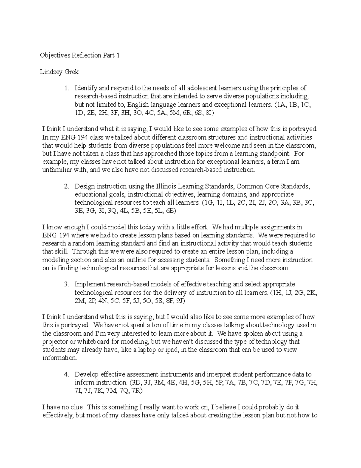 Objectives Reflection Part 1 - Identify and respond to the needs of all ...