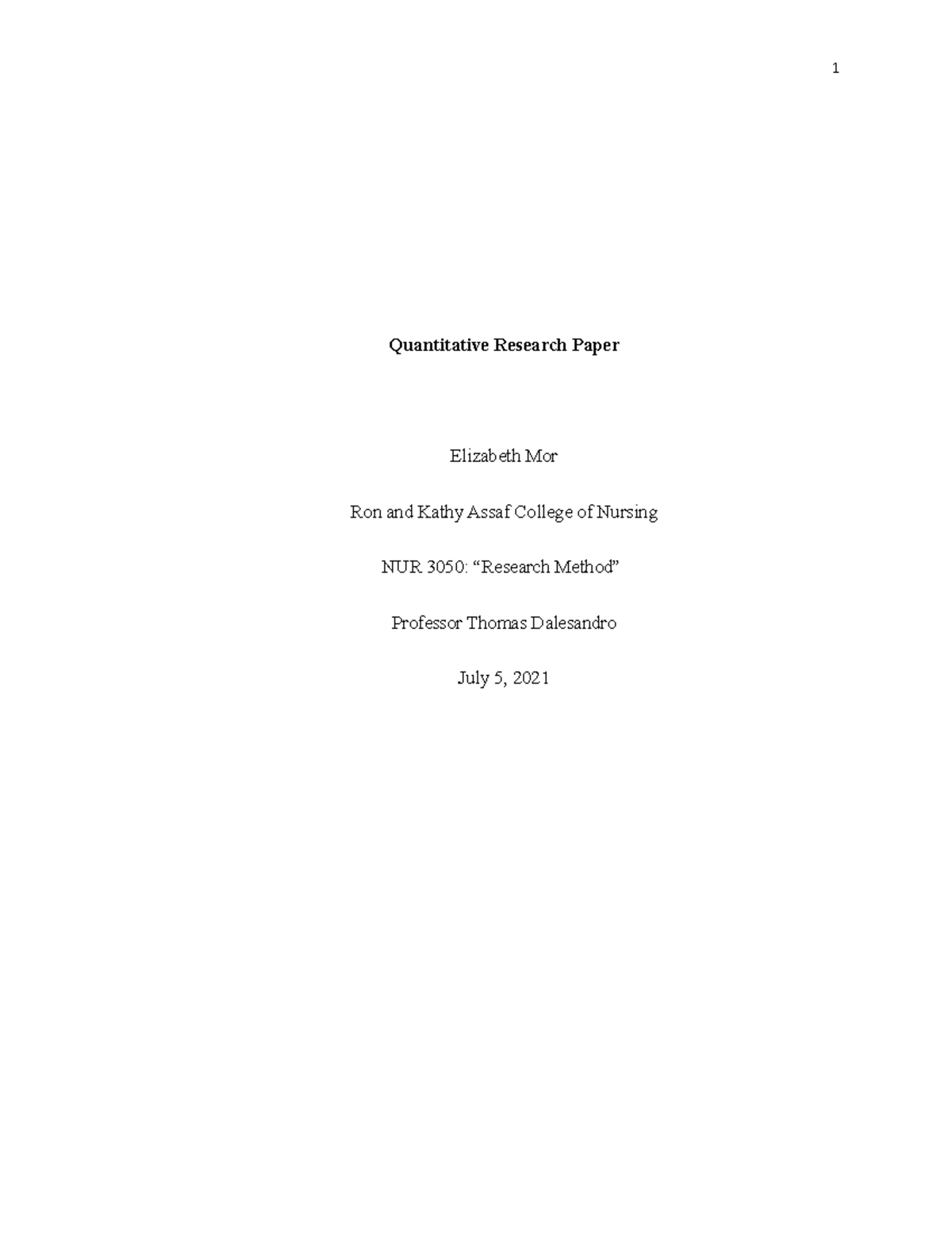 Paper 1 - Quantitative Research Paper Elizabeth Mor Ron and Kathy Assaf ...