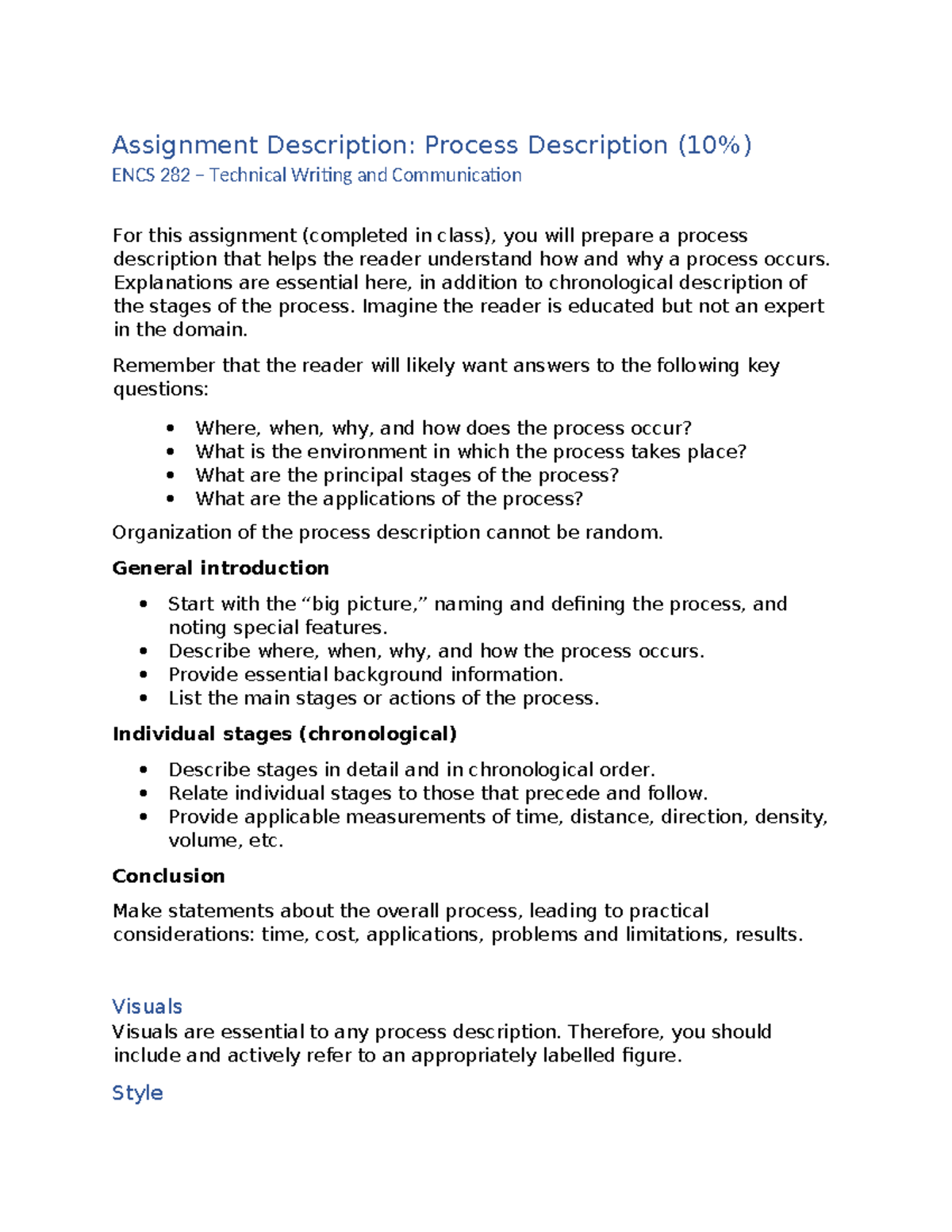 Assignment Description - Process Description - Assignment Description ...