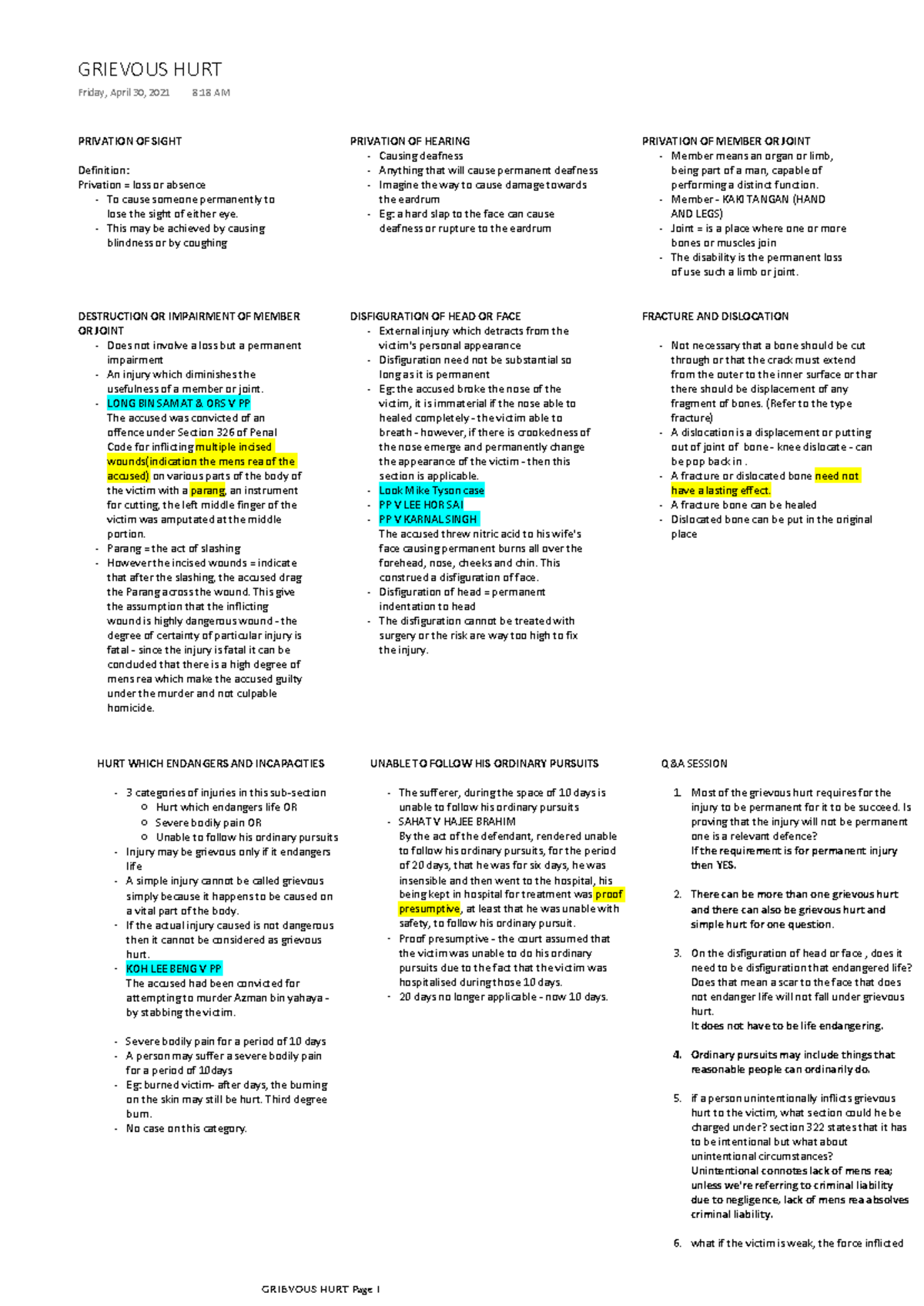 Grievous Hurt notes - PRIVATION OF SIGHT To cause someone permanently ...