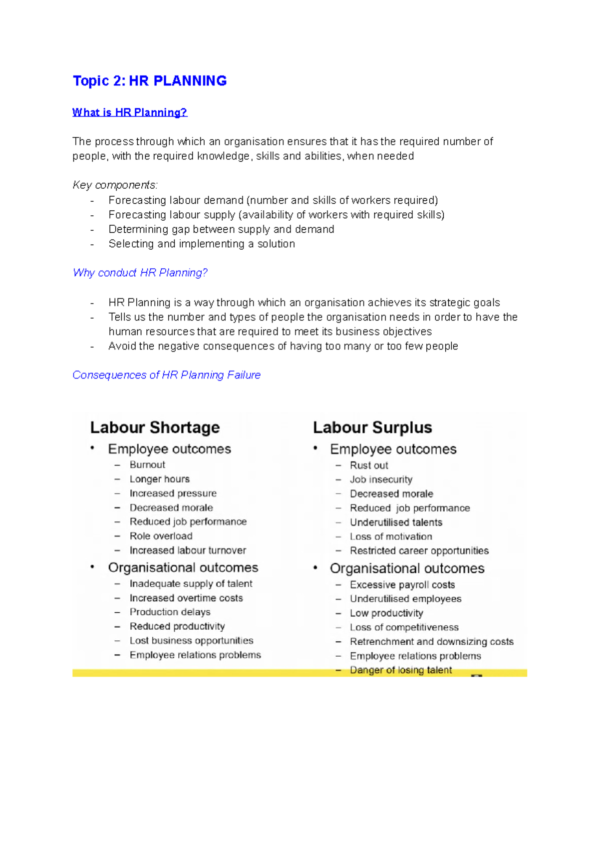 WEEK 2 Lecture - Topic 2: HR PLANNING What is HR Planning? The process ...