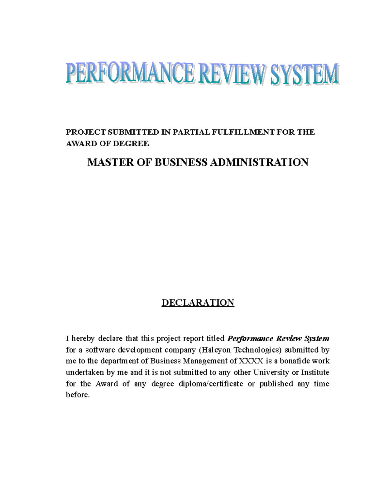 Performance review system mba hr project[www - Mba finance - SGVU - Studocu