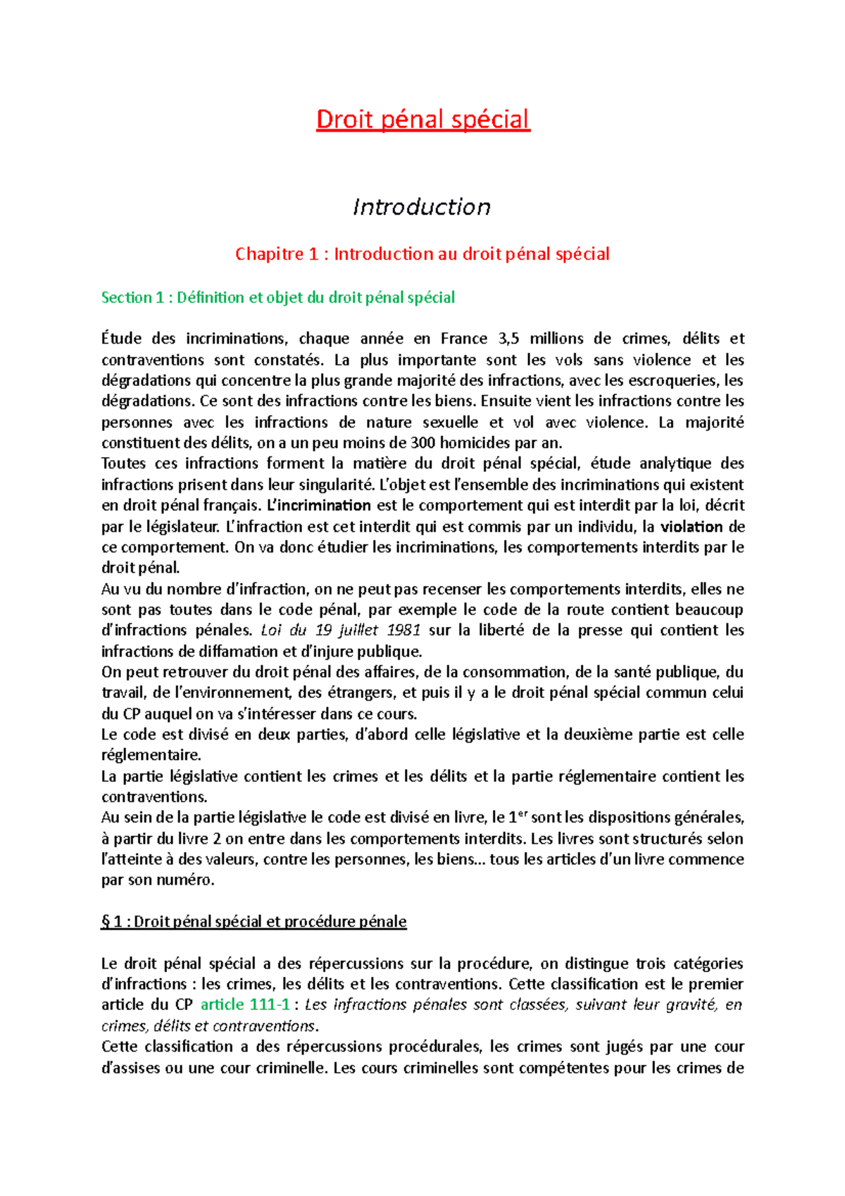 Droit pénal spécial - Cours Julie Alix - Droit pénal spécial ...