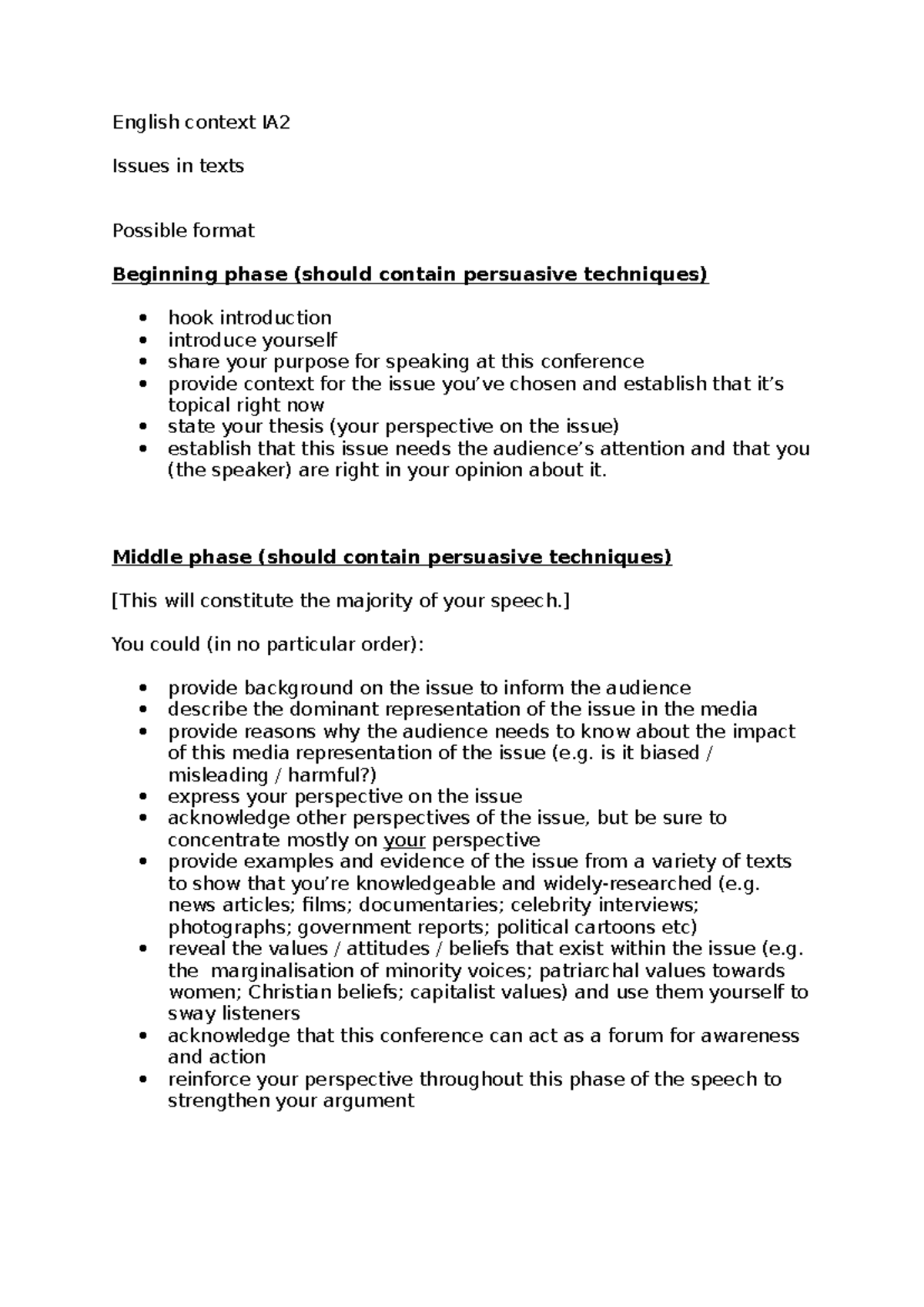 English context IA2 - English context IA Issues in texts Possible ...