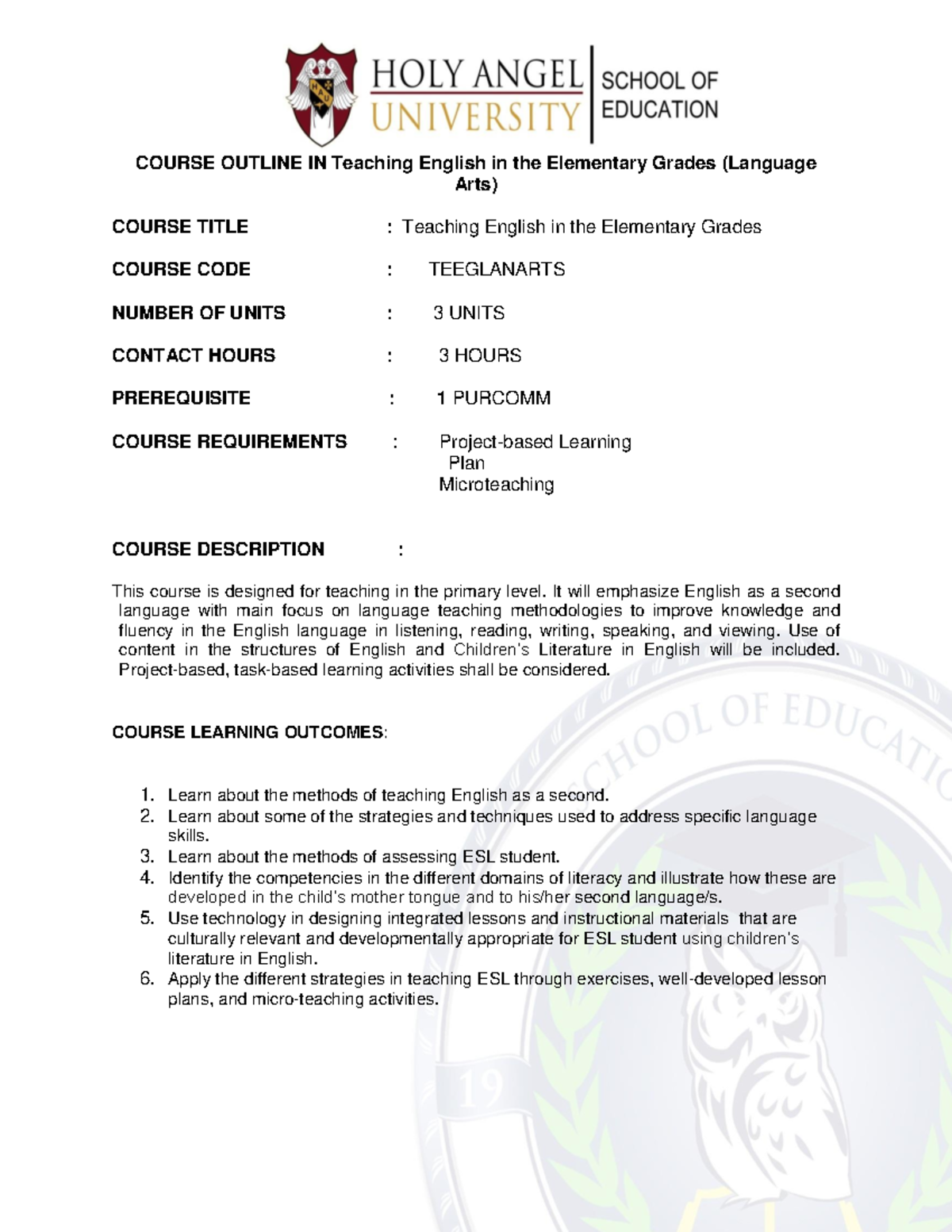 Teaching English In The Elementary Grades Language Arts COURSE