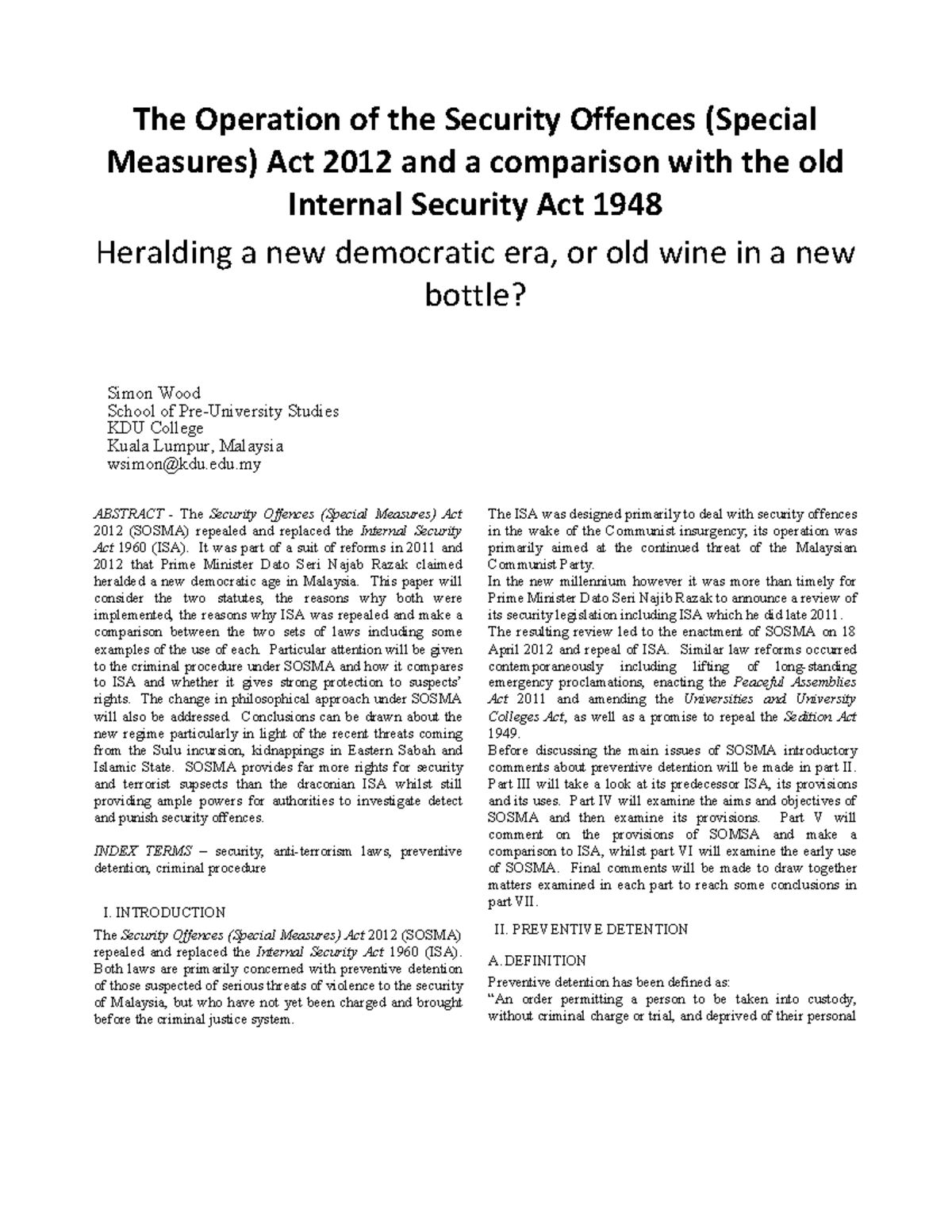 The Operation of the Sosma - The Operation of the Security Offences ...