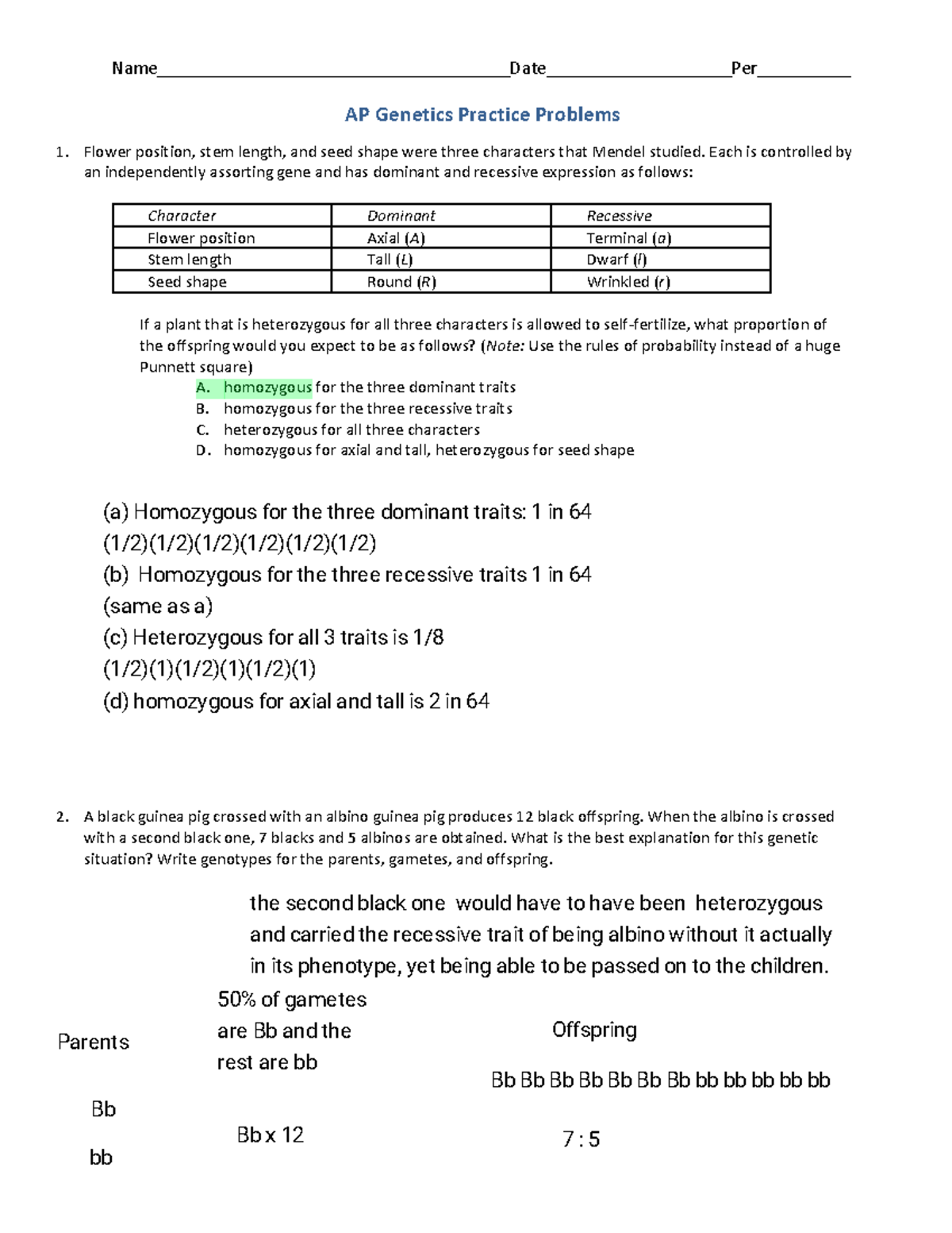 Kami Export - Jeremiah Pryor - Practice Gentics Problems 23 - - Studocu