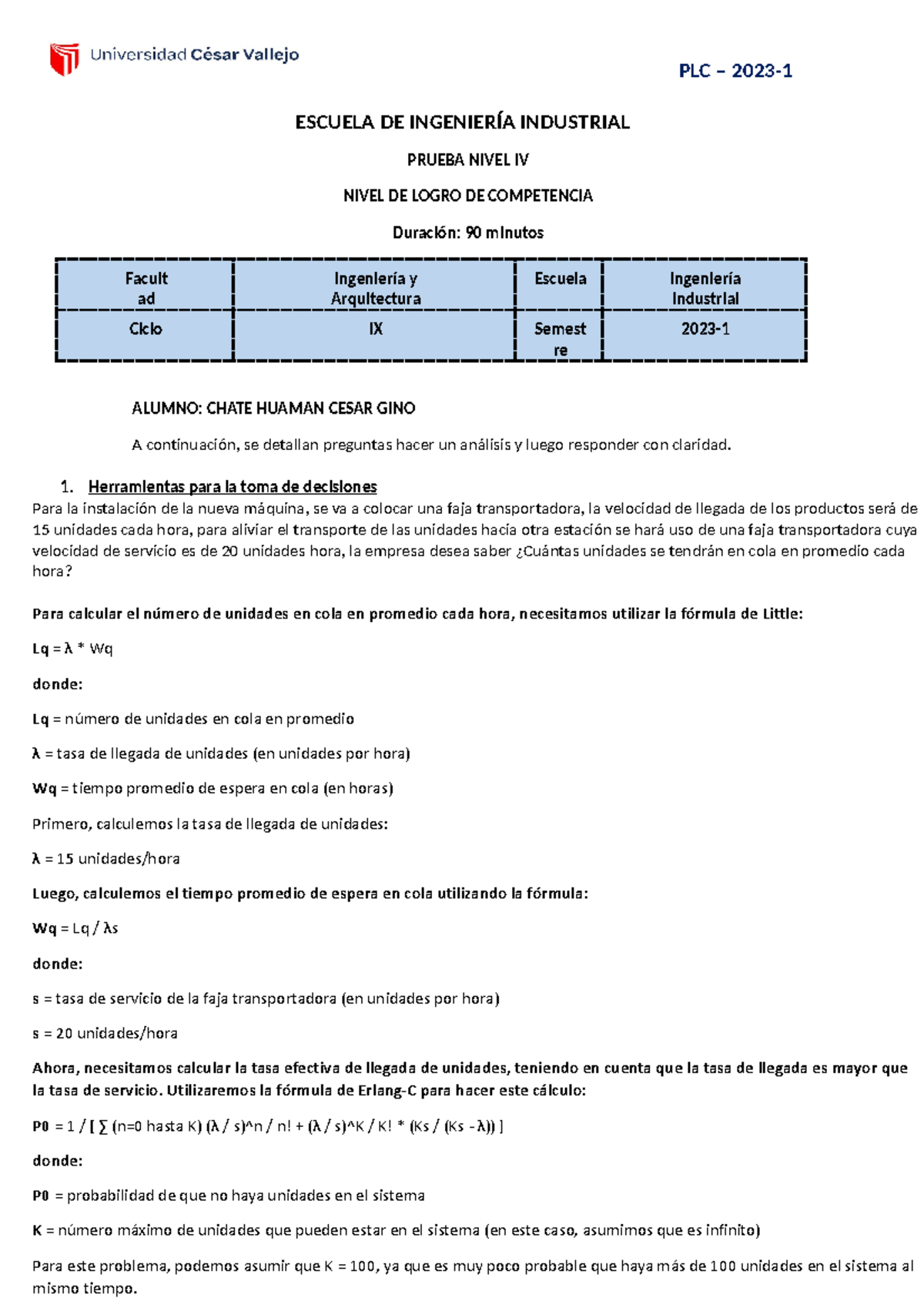Prueba+DE+ Nivel+DE+ Logro+IX - PLC – 2023- ESCUELA DE INGENIERÍA INDUSTRIAL PRUEBA NIVEL IV ...