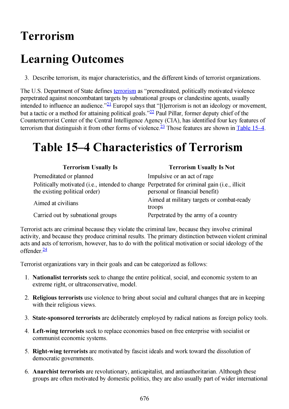 Criminology 2-226 - N/A - Terrorism Learning Outcomes Describe ...