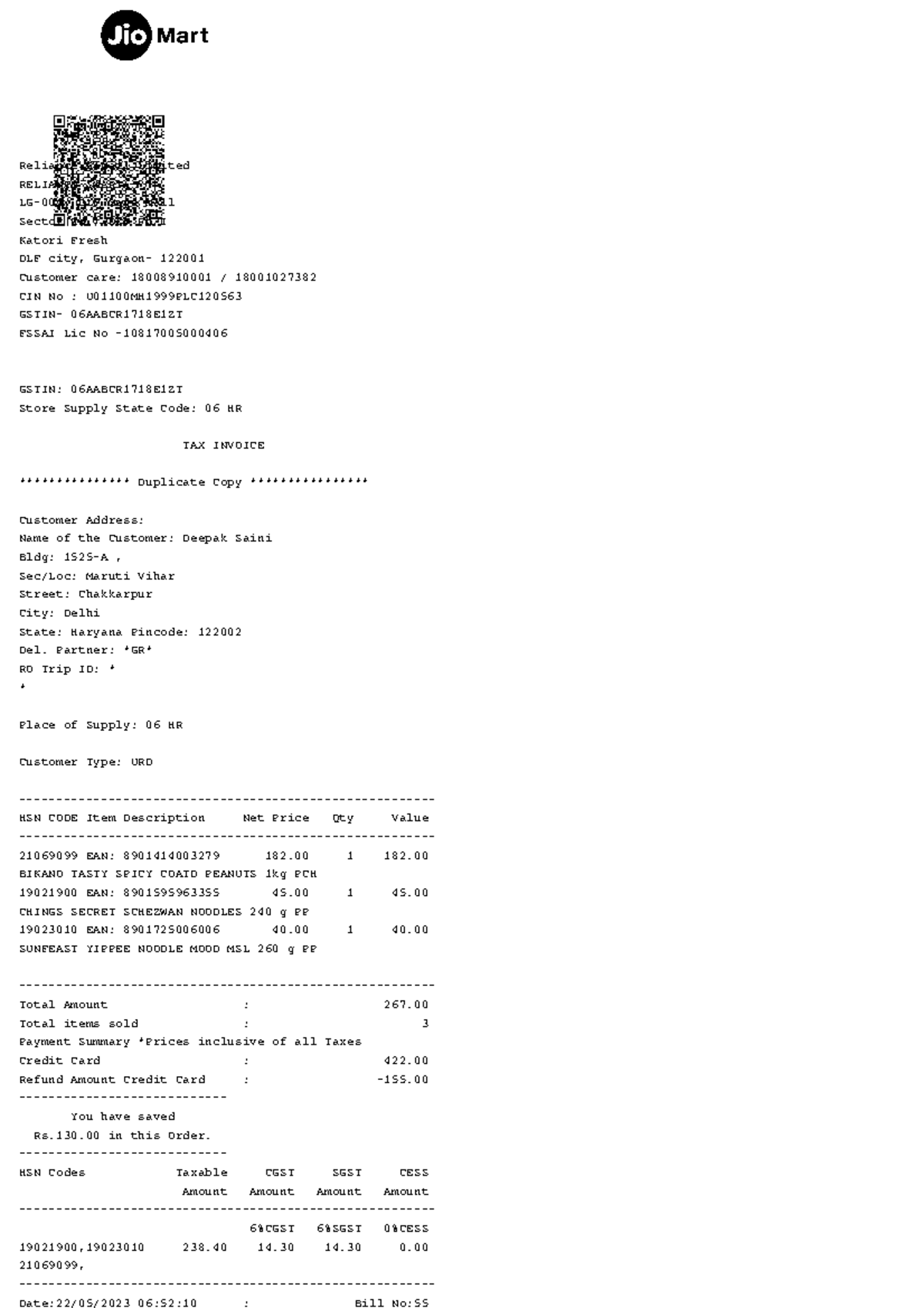 Jio Mart-Invoice-1684663892014 3986 W - Reliance Retail Limited ...