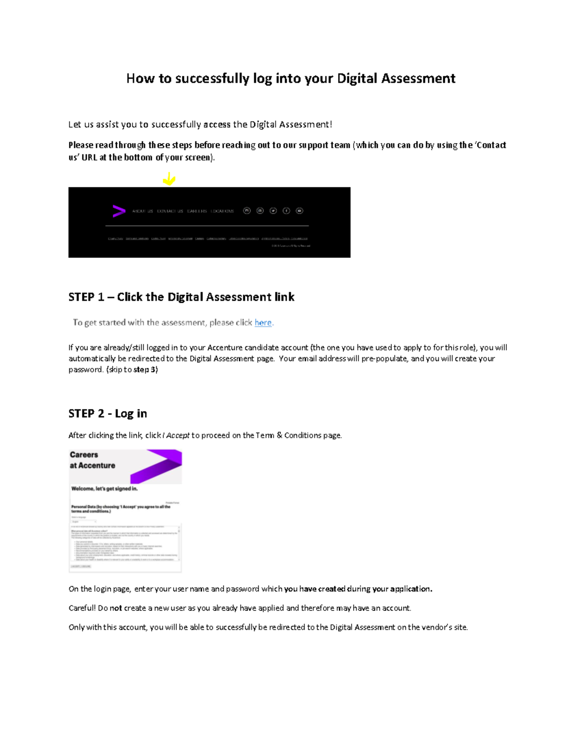 Accenture Digital Assessment guidelines - How to successfully log into ...