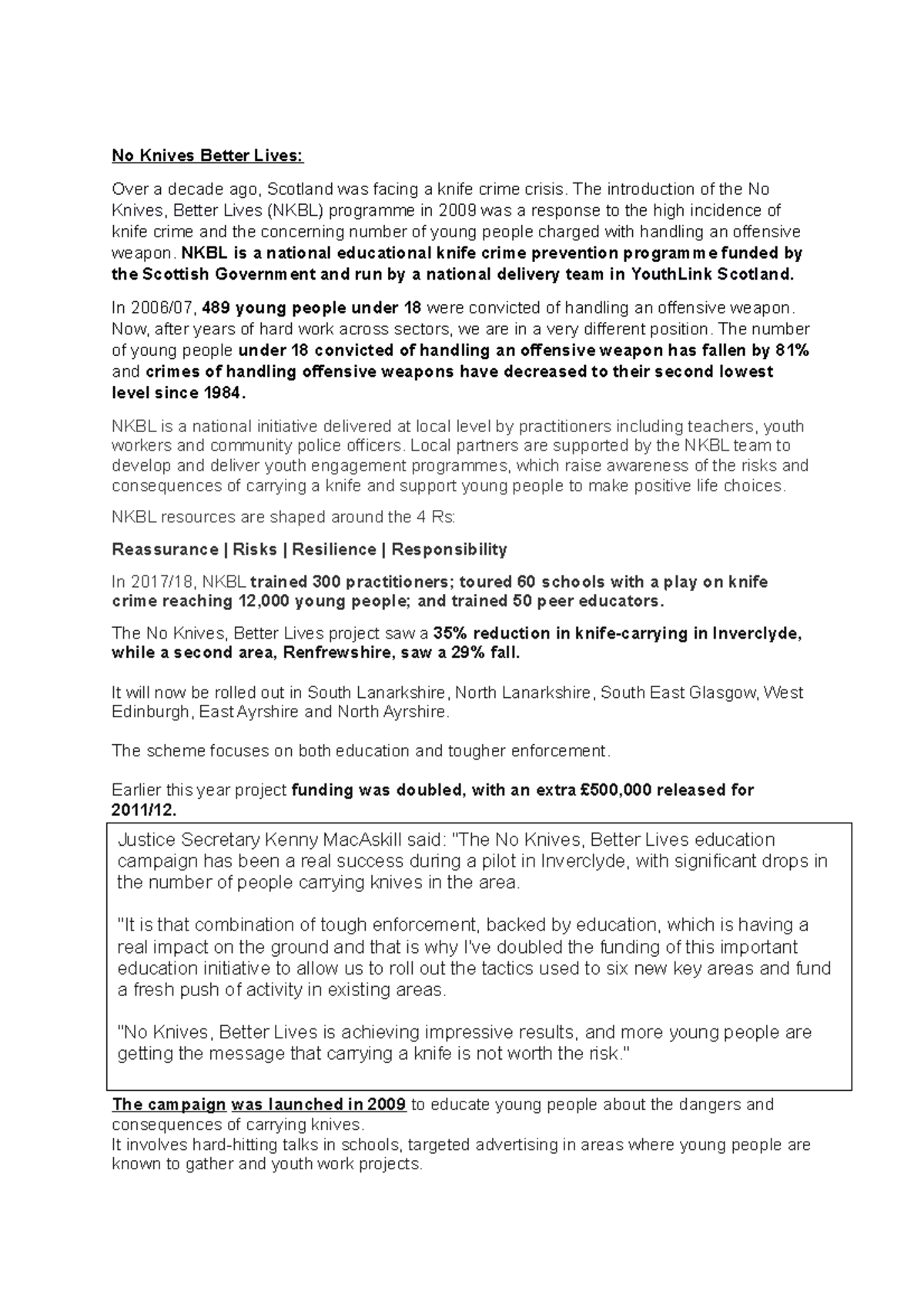 Campaigns finished - No Knives Better Lives: Over a decade ago ...