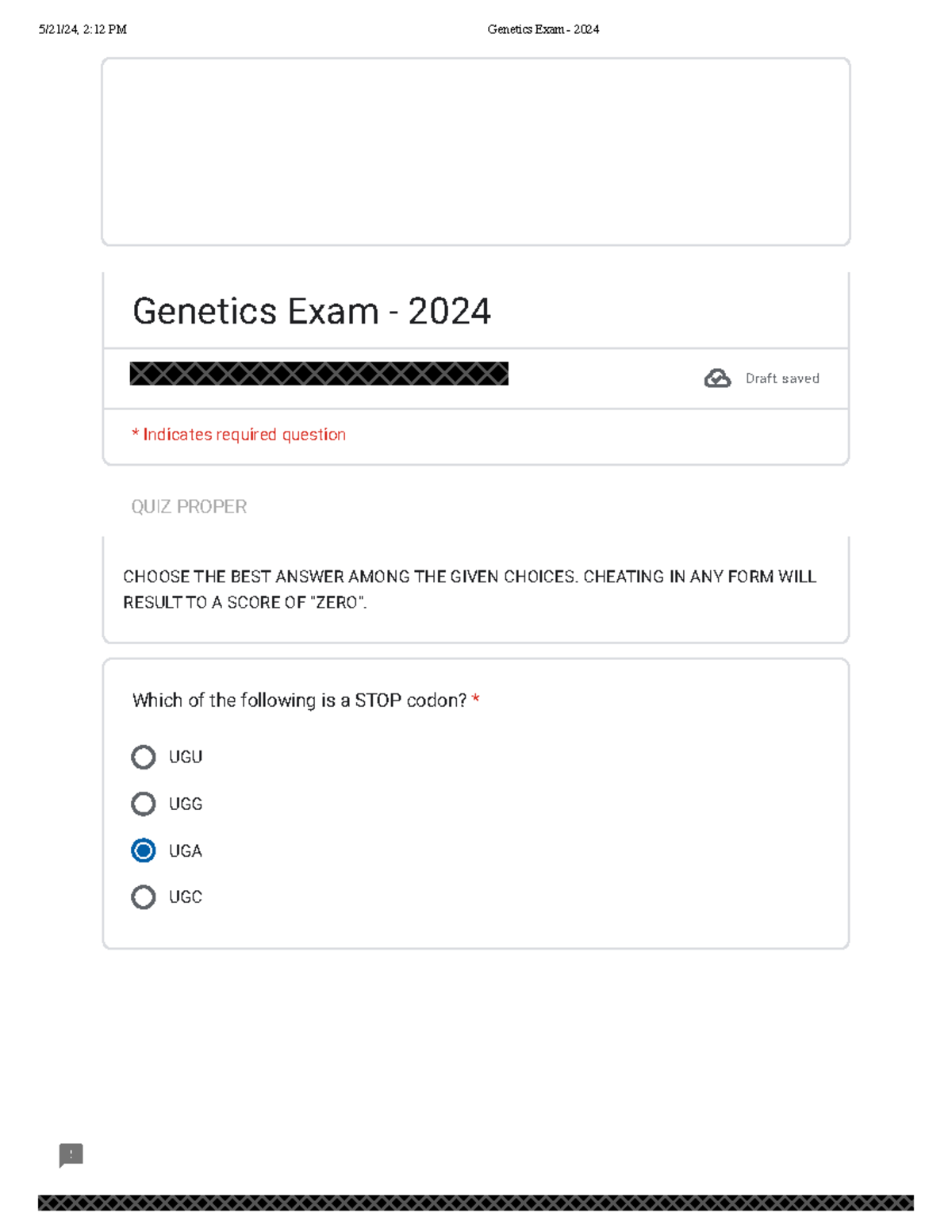 S-BIOL327 Genetics Exam - 2:12 PM Genetics Exam 2024 Genetics Exam 2024 ...