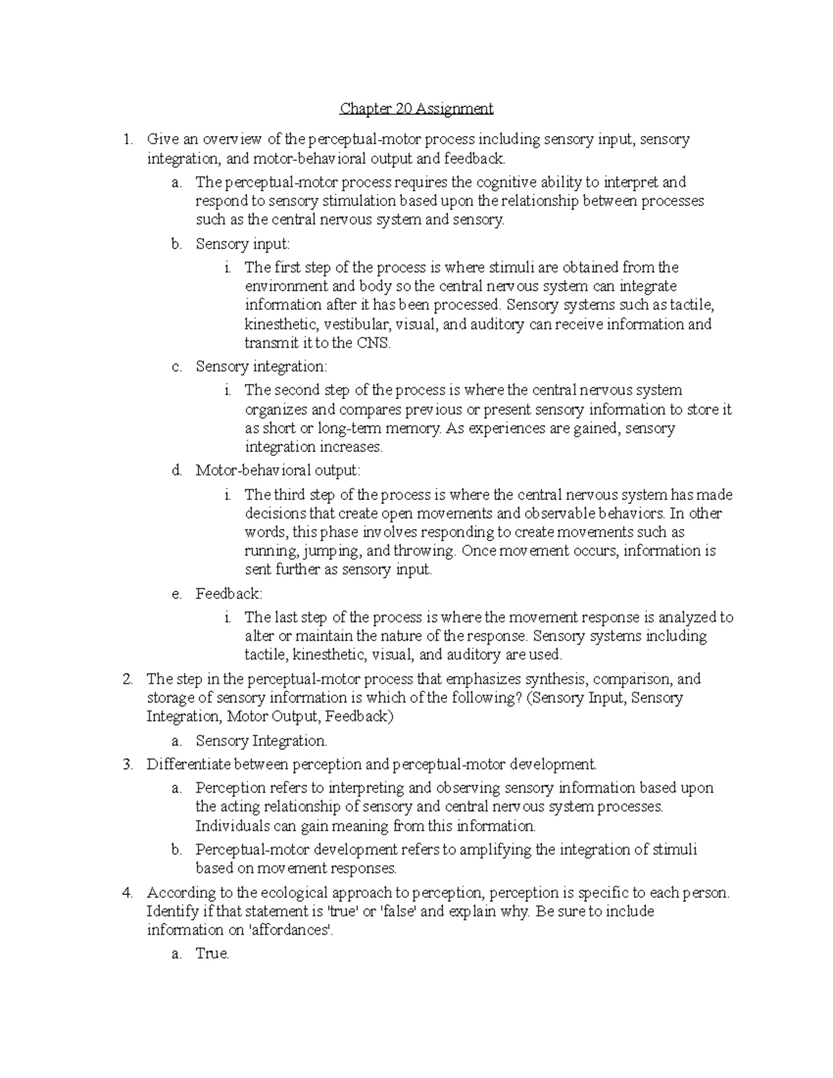 Chapter 16 Assignment (Special Populations) - Chapter 20 Assignment Give an overview of the ...