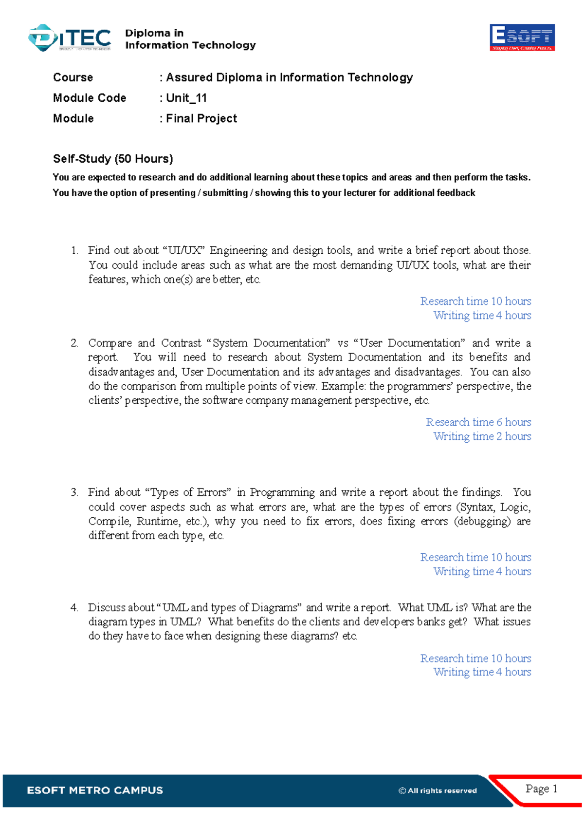 2865-1637147887186-Self Study 11.1 - Course : Assured Diploma in Information Technology Module ...