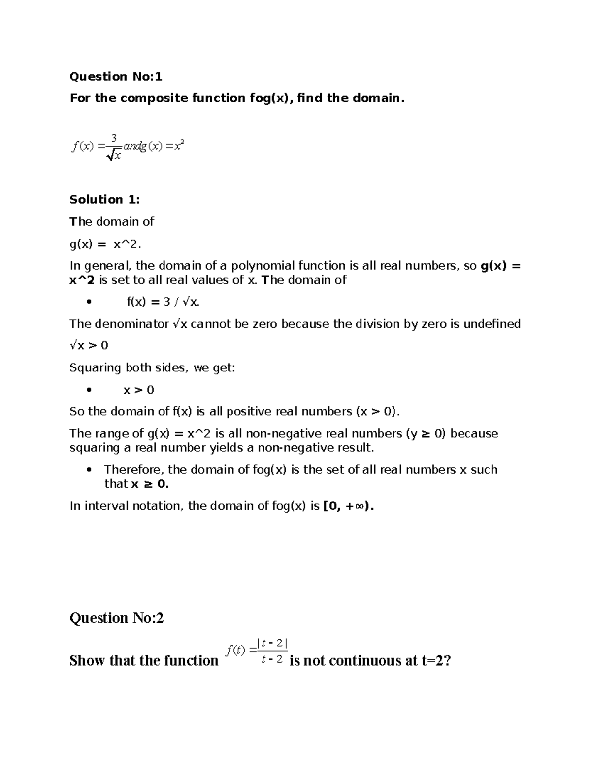 Up Mth - math - Question No: For the composite function fog(x), find ...