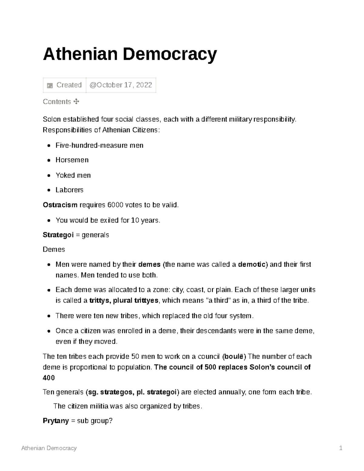 AR104 - Athenian Democracy - 2023 Lecture Notes - Athenian Democracy 1 ...