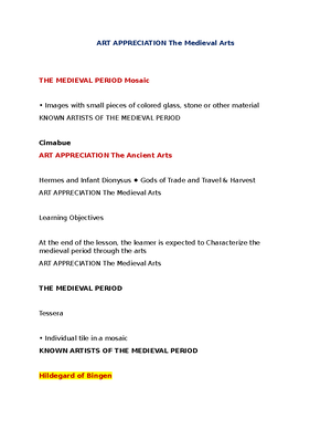 Art Appreciation - ART Appreciation The Ancient Arts - ART APPRECIATION ...