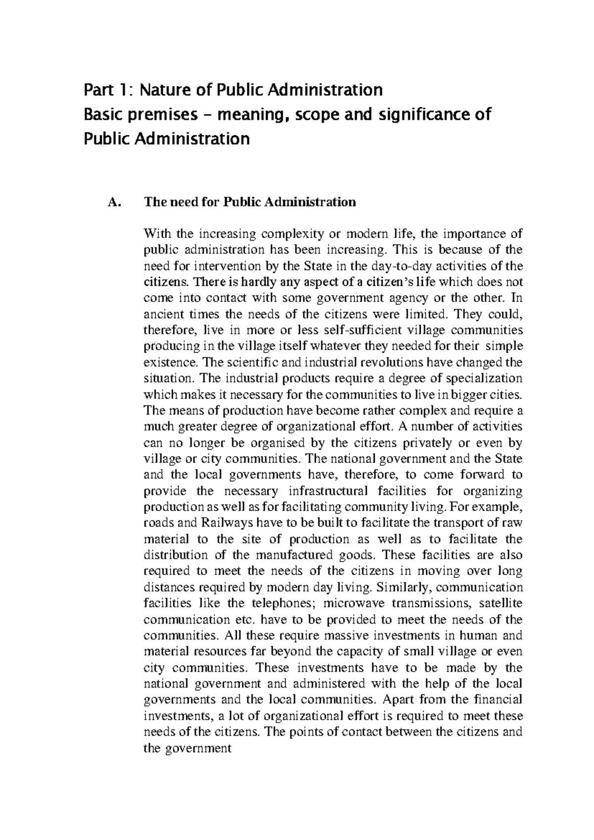 A. Definition of Public Administration - Part 1 : Nature of Public ...