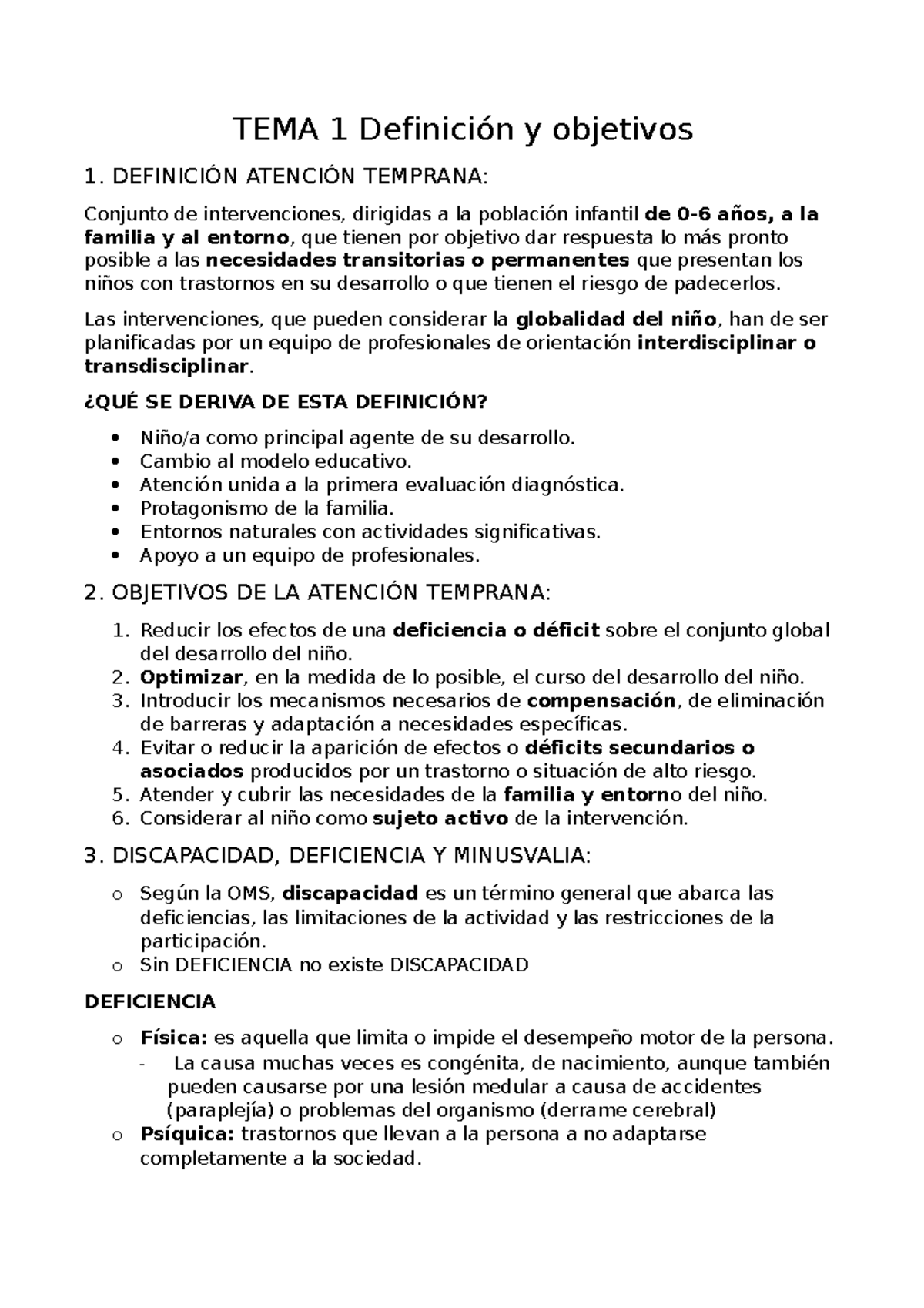 TEMA 1. Definición y objetivos - DEFINICIÓN ATENCIÓN TEMPRANA: Conjunto ...