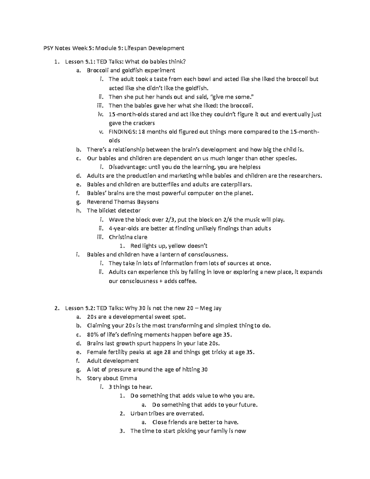 PSY Notes Wk5 Module 9 Lifespan Development - PSY Notes Week 5: Module ...